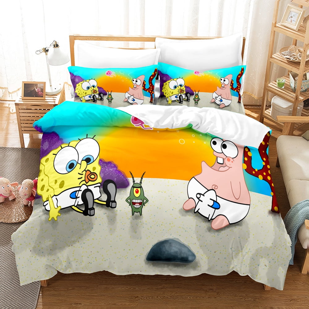 Spongebob SquarePants quilt covers, three-piece cartoon printed bedding ...