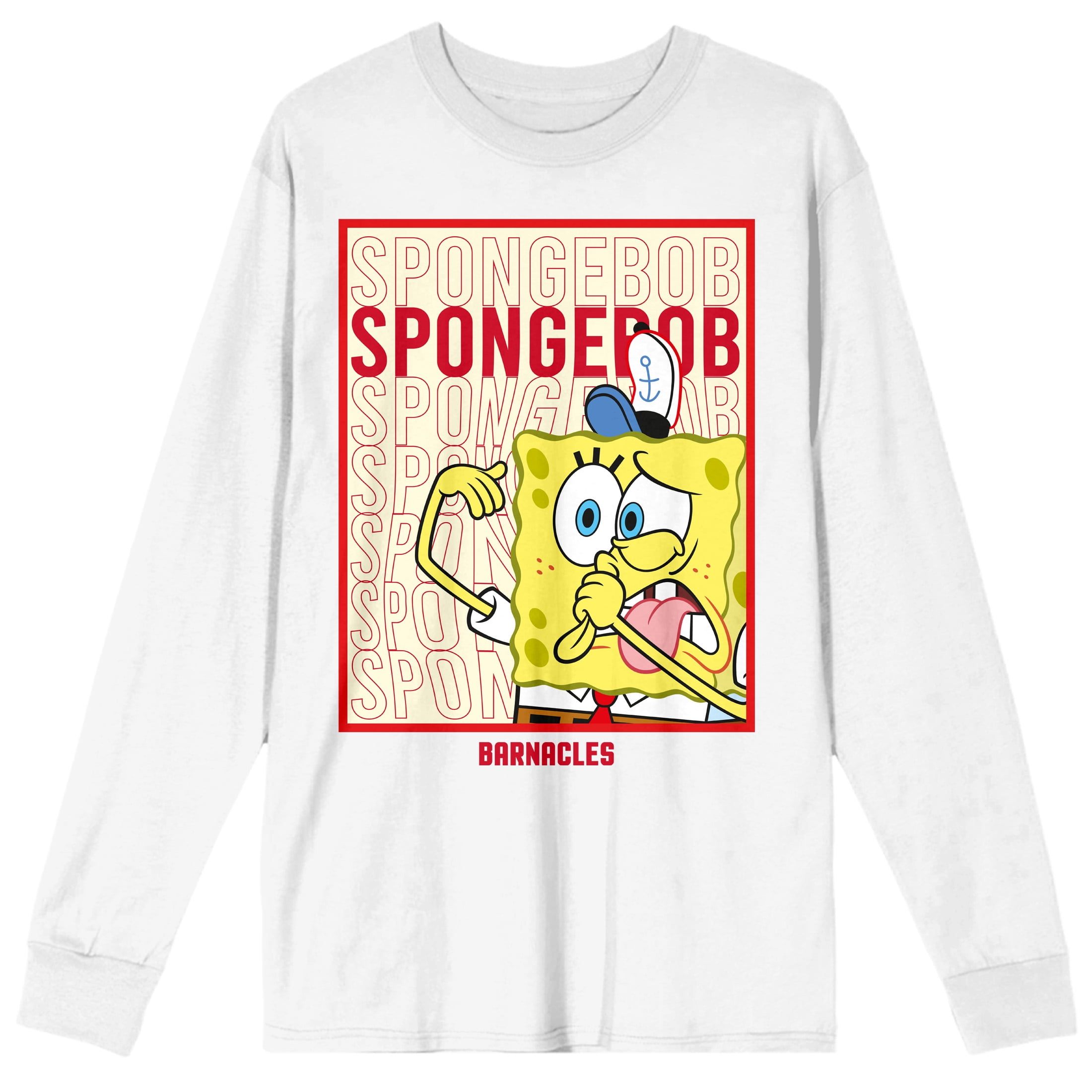 Spongebob Squarepants Barnacles Crew Neck Long Sleeve White Adult Tee ...