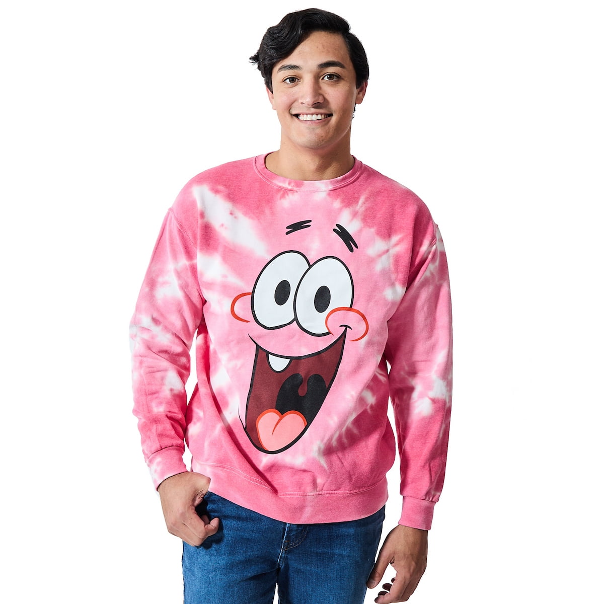 Spongebob Squarepants Big Face Patrick Men's Pink Spiral Wash Crew Neck ...