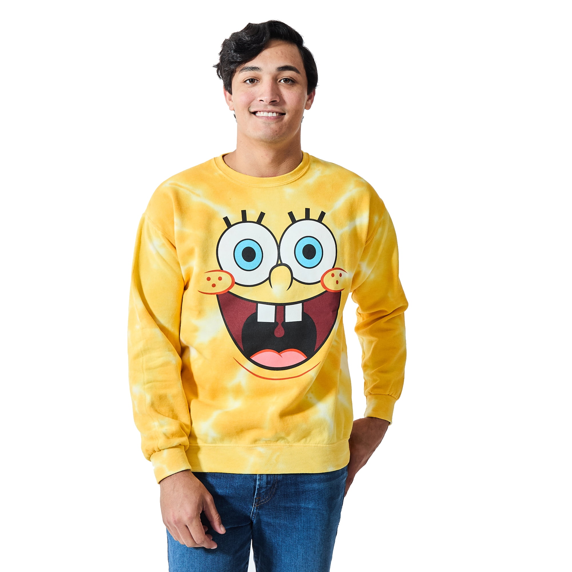 Spongebob Squarepants Big Face Spongebob Men's Yellow Spiral Wash Crew ...