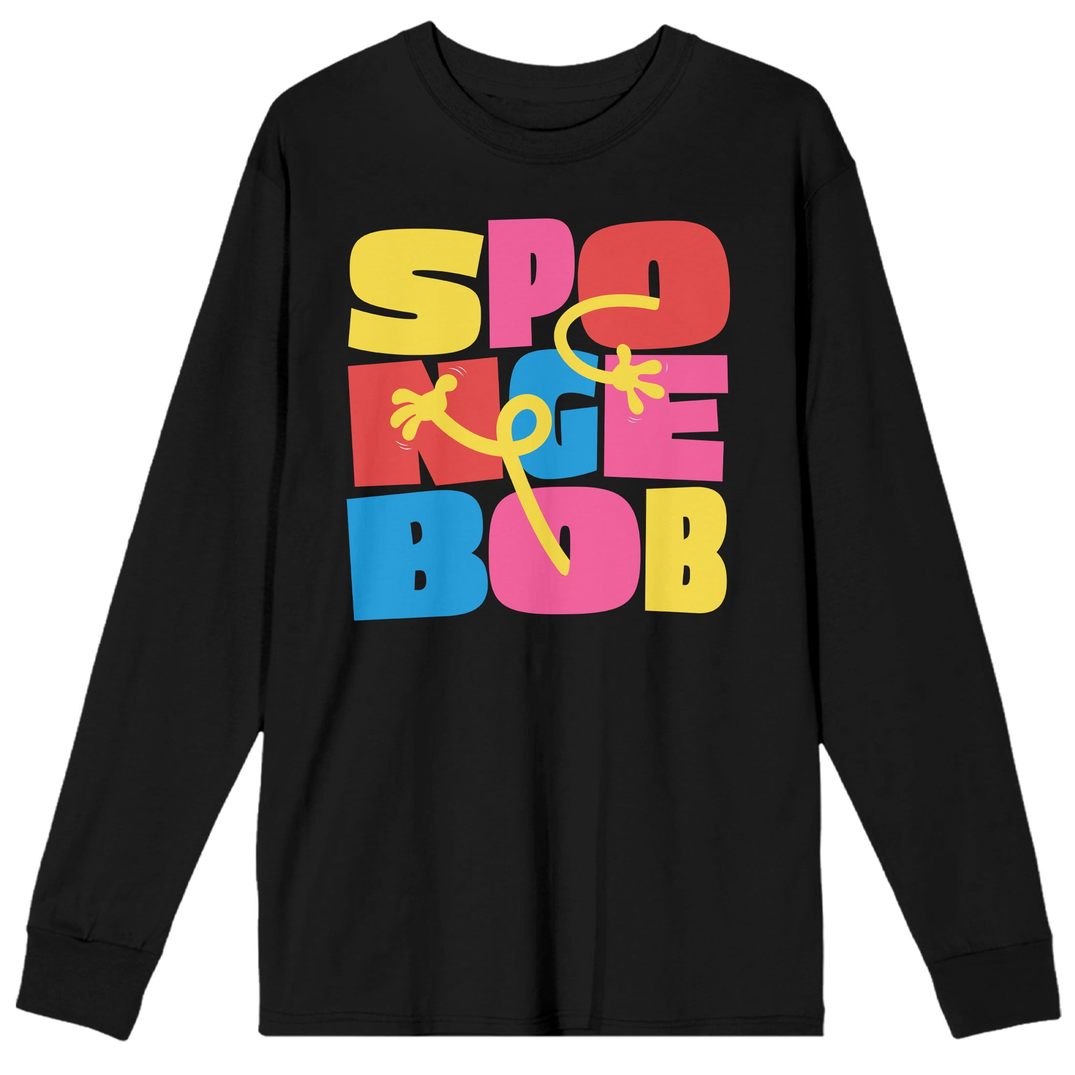 Spongebob Squarepants Colorful Name Text Crew Neck Long Sleeve Black ...
