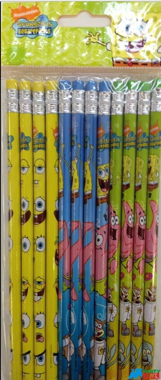Spongebob Squarepants & Friends Yellow/Blue/Green Wooden Pencils Pack ...