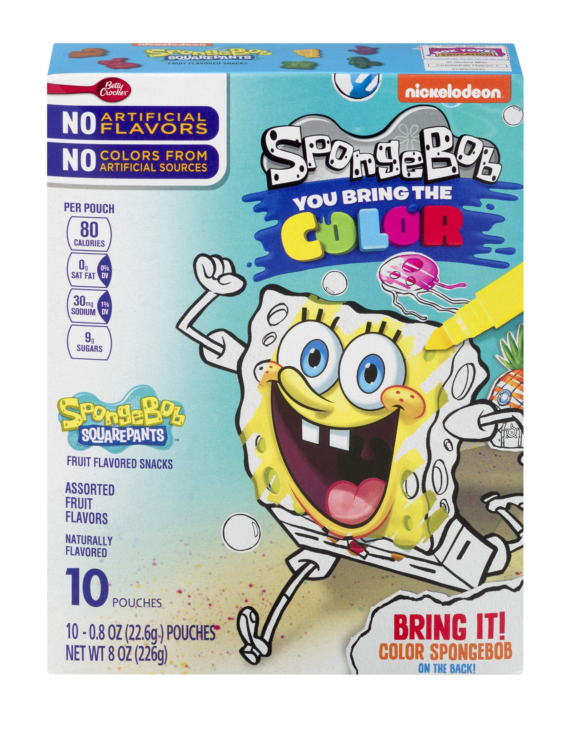 Spongebob Squarepants Fruit Flavored Snacks Treat Pouches 10 Ct