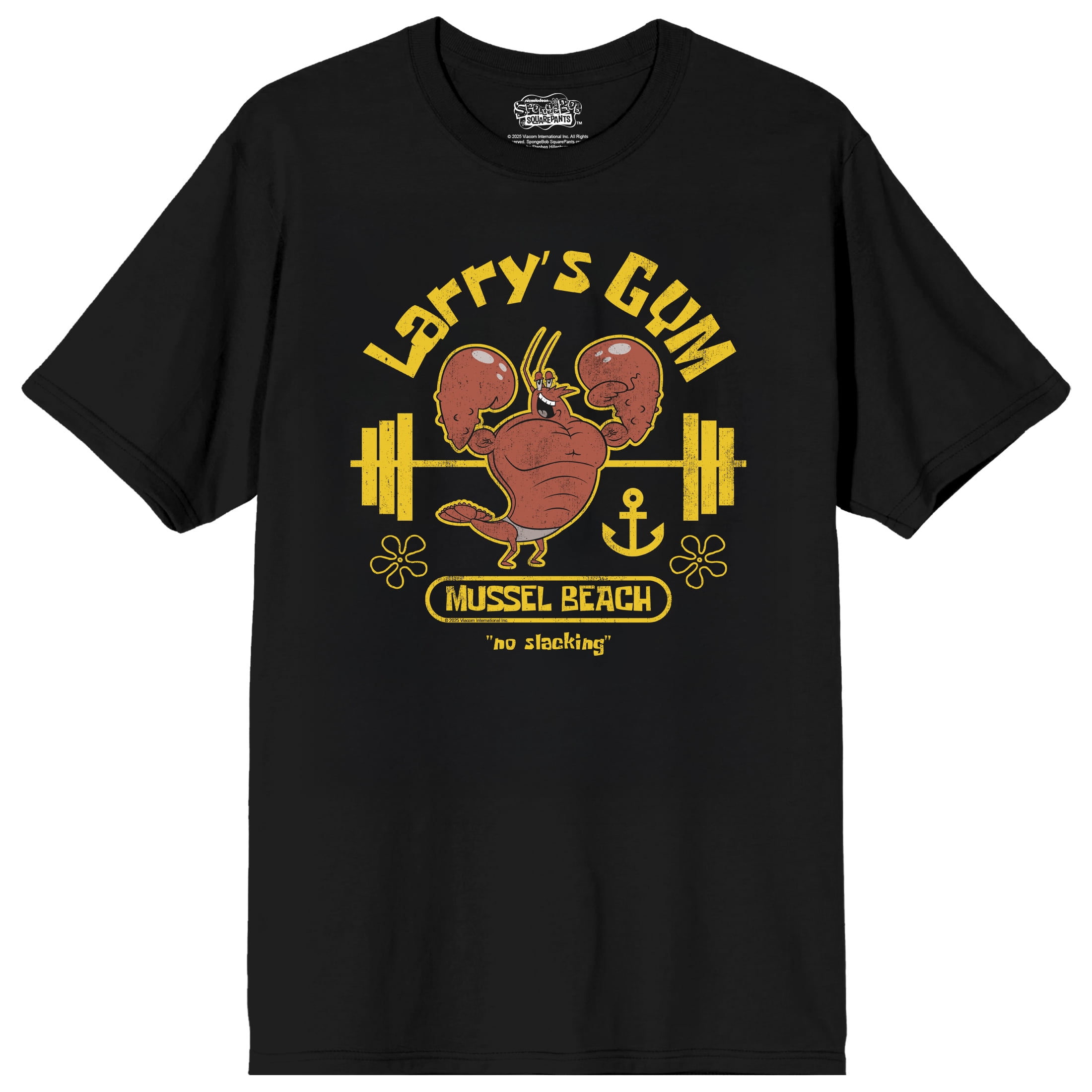 Spongebob Squarepants Larry's Gym Mussel Beach Adult Black Crew Neck ...