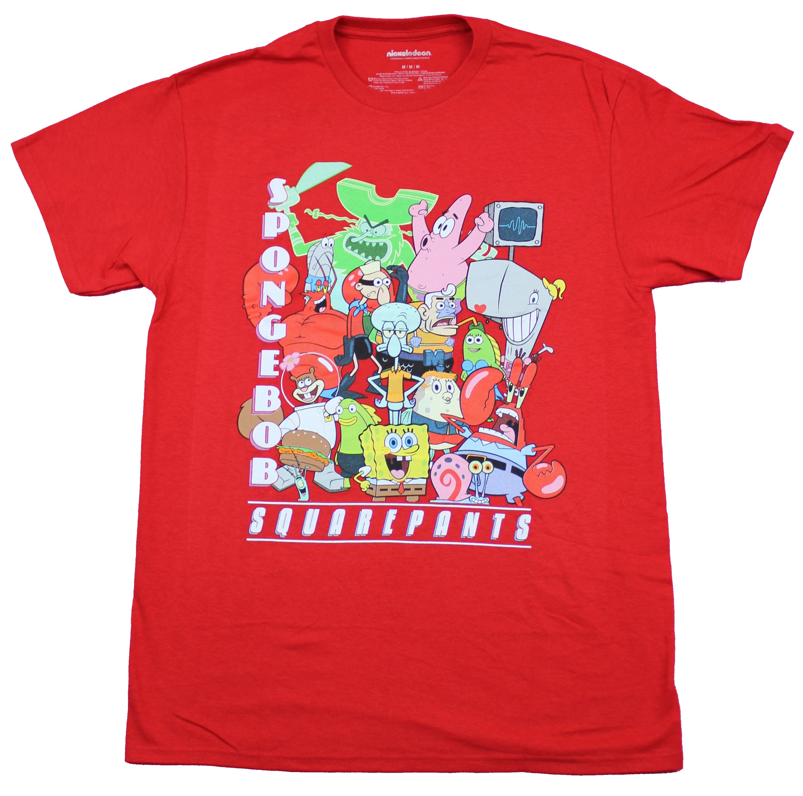 Spongebob Squarepants Mens T-Shirt - Giant Cast Character Pile Up ...