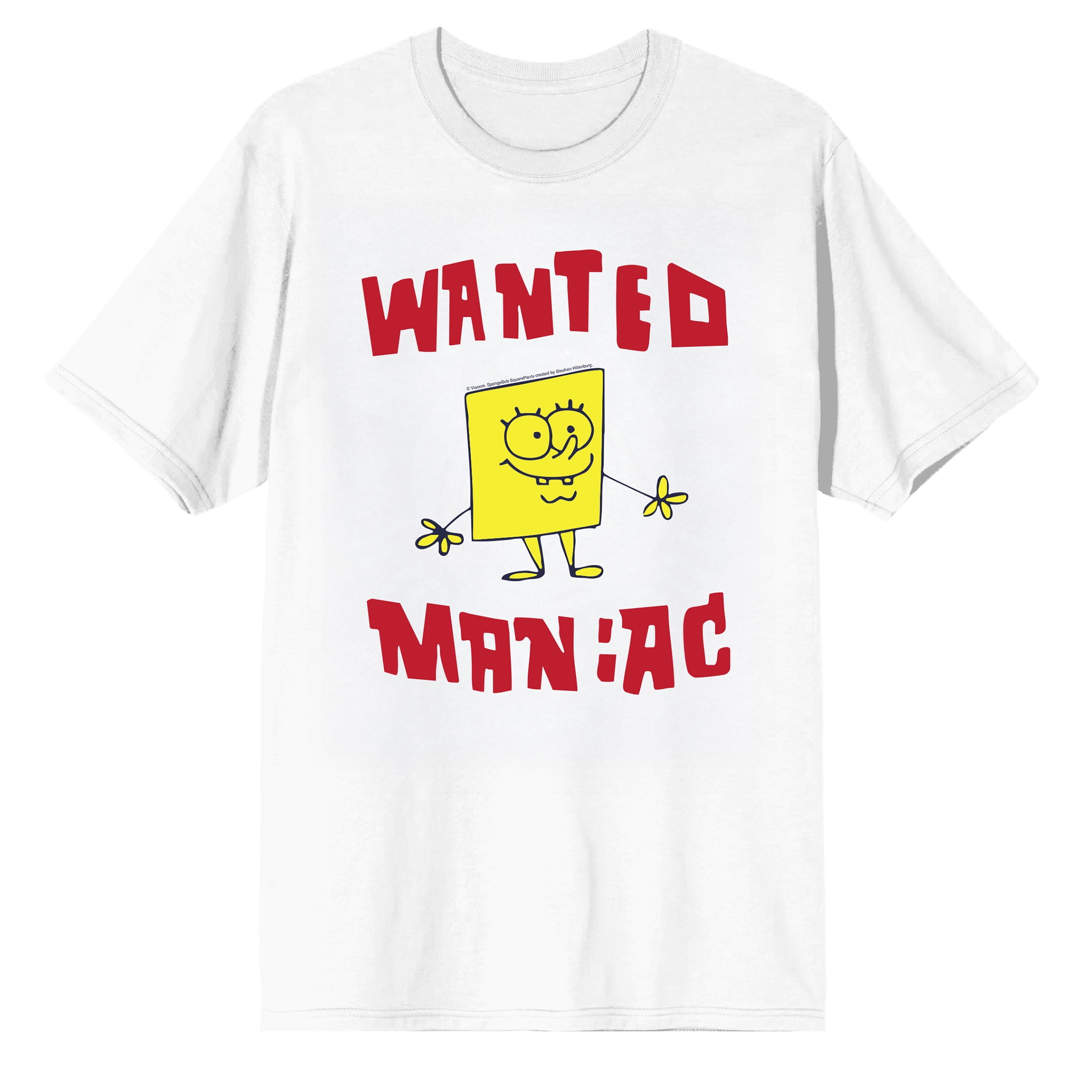 Spongebob Squarepants Wanted Maniac on White Short Sleeve Adult T-Shirt ...