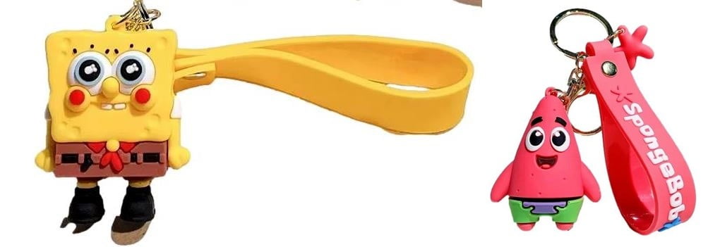 Spongebob and Patrick 3D Silicone Charm Keychains Set of 2 Keyrings ...