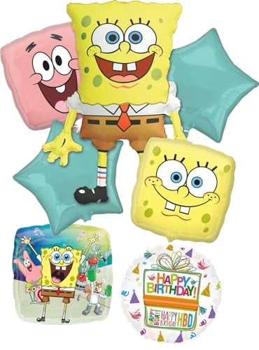 Spongebob's Birthday Party Supplies 7pc Foil Balloon Bouquet ...