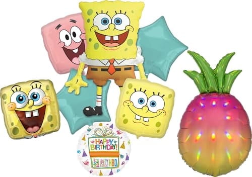 Spongebob's Birthday Party Supplies 8pc Foil Balloon Bouquet ...