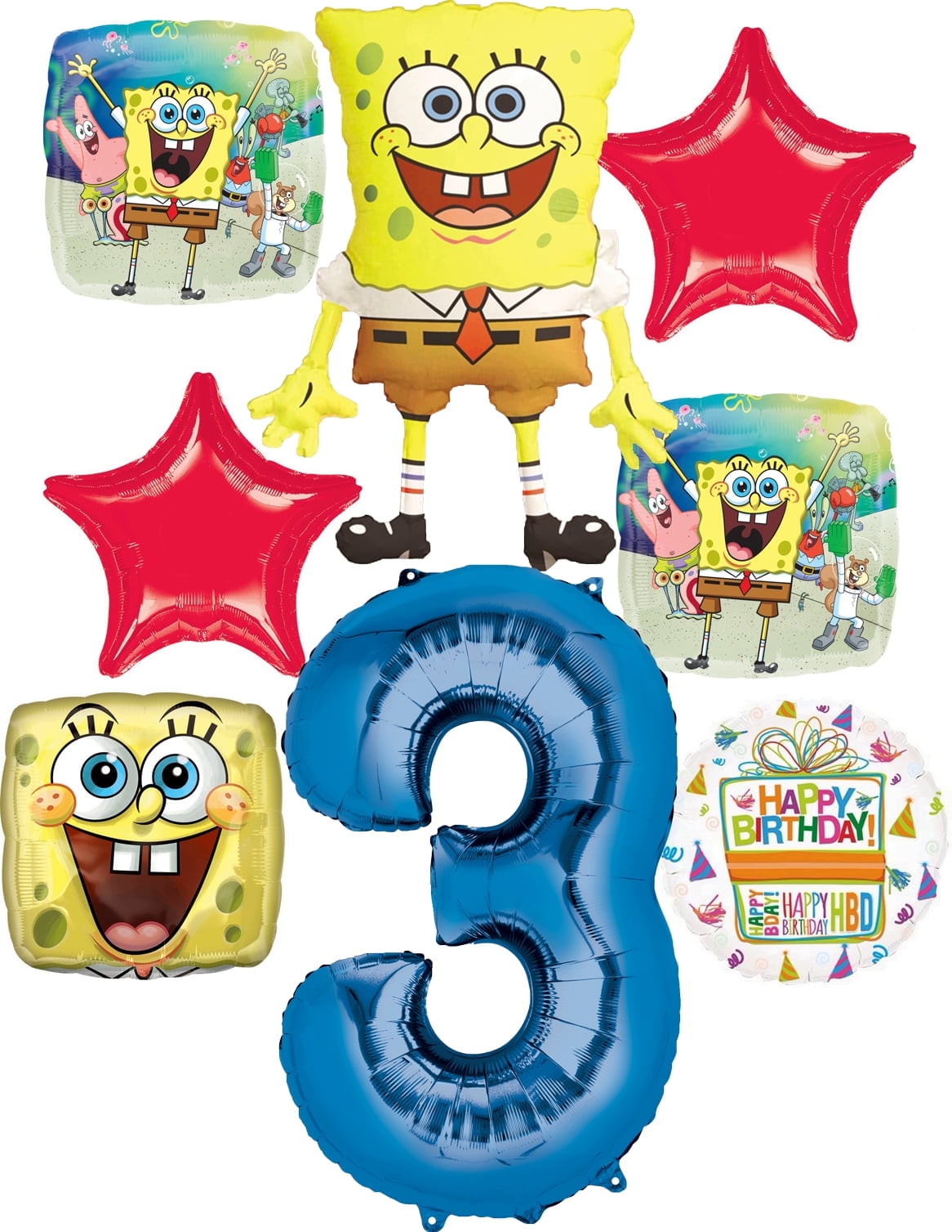 Spongebobs 3rd Birthday Party Supplies 8pc Foil Balloons Bouquet ...