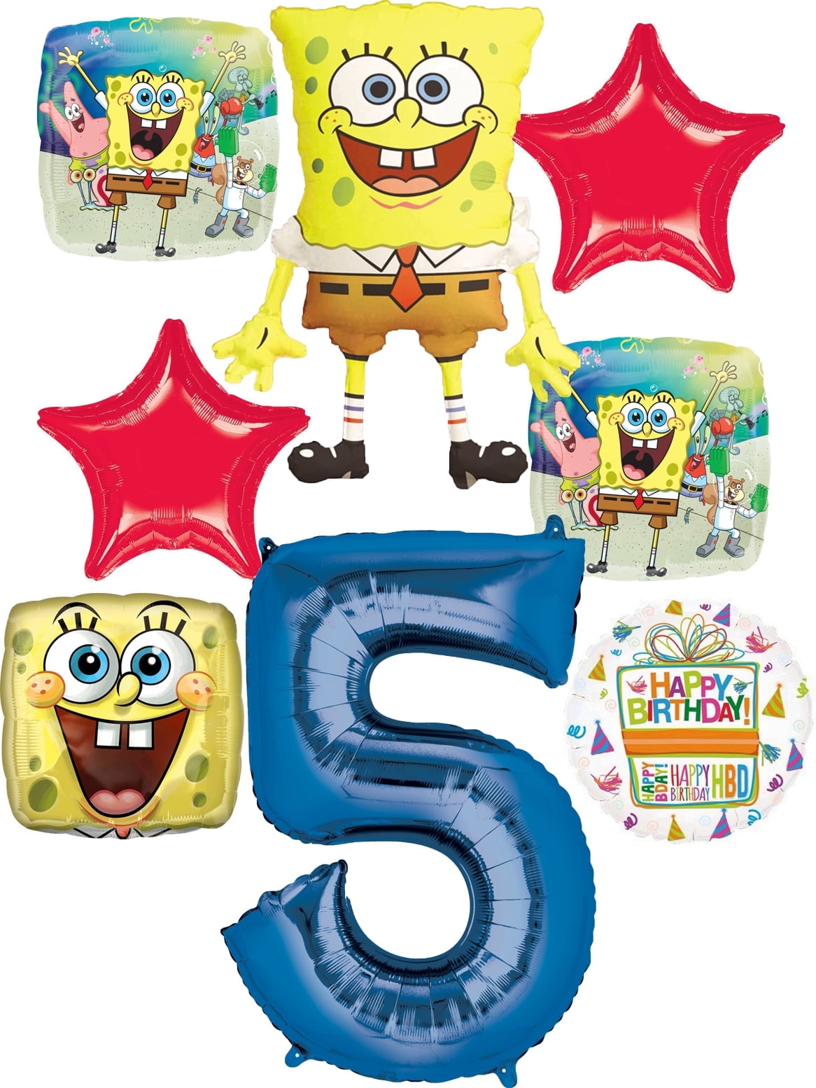 Spongebobs 5th Birthday Party Supplies 8pc Foil Balloons Bouquet ...