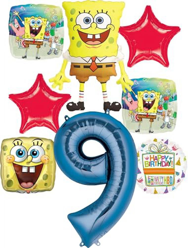 Spongebobs 9th Birthday Party Supplies 8pc Foil Balloons Bouquet ...