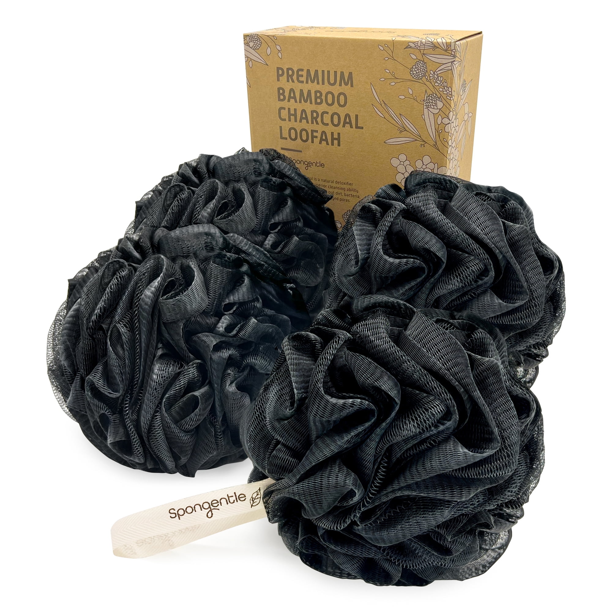 Spongentle Natural Bathing Loofah Sponge, Bamboo Charcoal, Deep ...