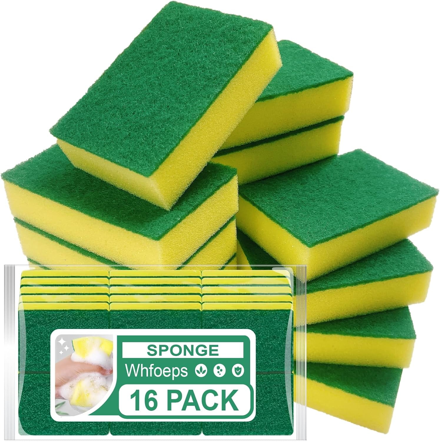 Sponges Kitchen 16 Count, Heavy Duty Scrub Sponges for Cleaning ...