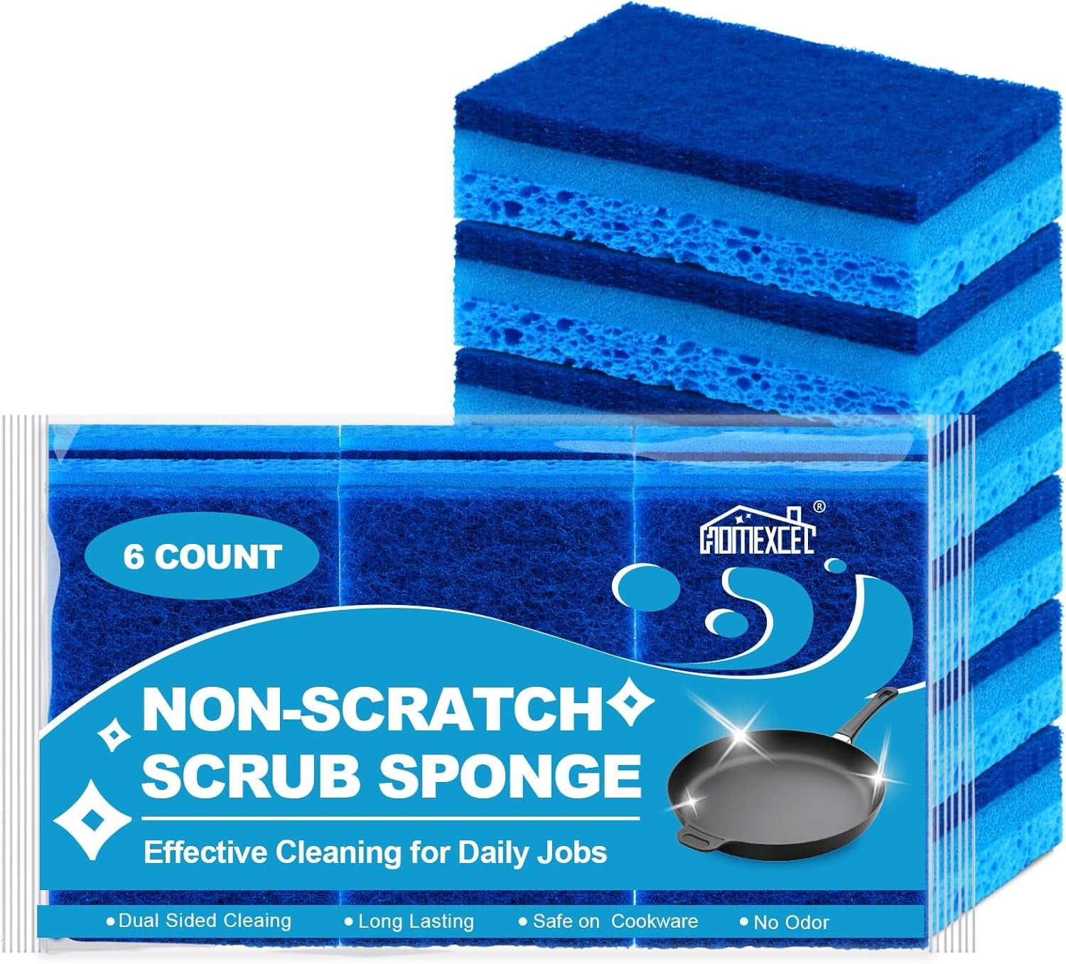 Sponges Kitchen 6pcs, Non-Scratch Sponges for Dishes, Scrub Cleaning ...