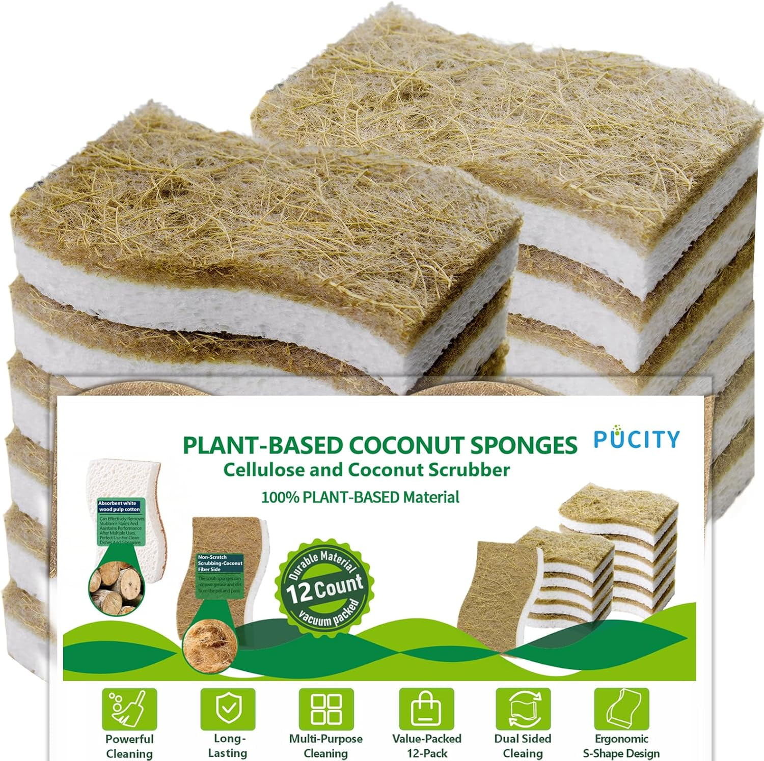 Sponges Kitchen Natural Dish Sponge Plant-Based Biodegradable ...