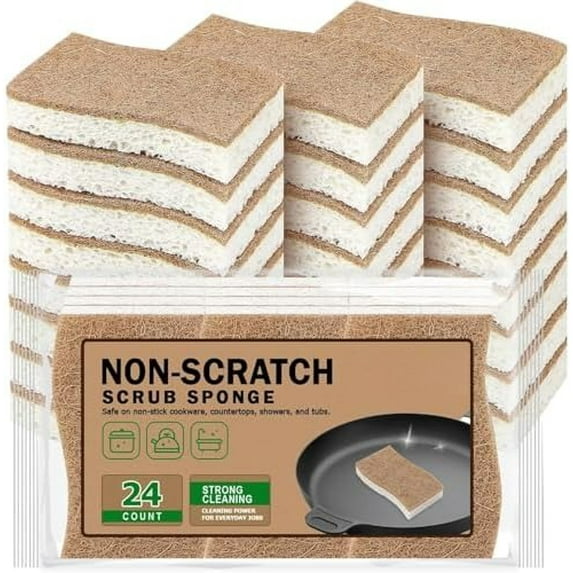 Sponges Non Scratch, 24Count, Natural Sponge for Non Stick Cookware ...