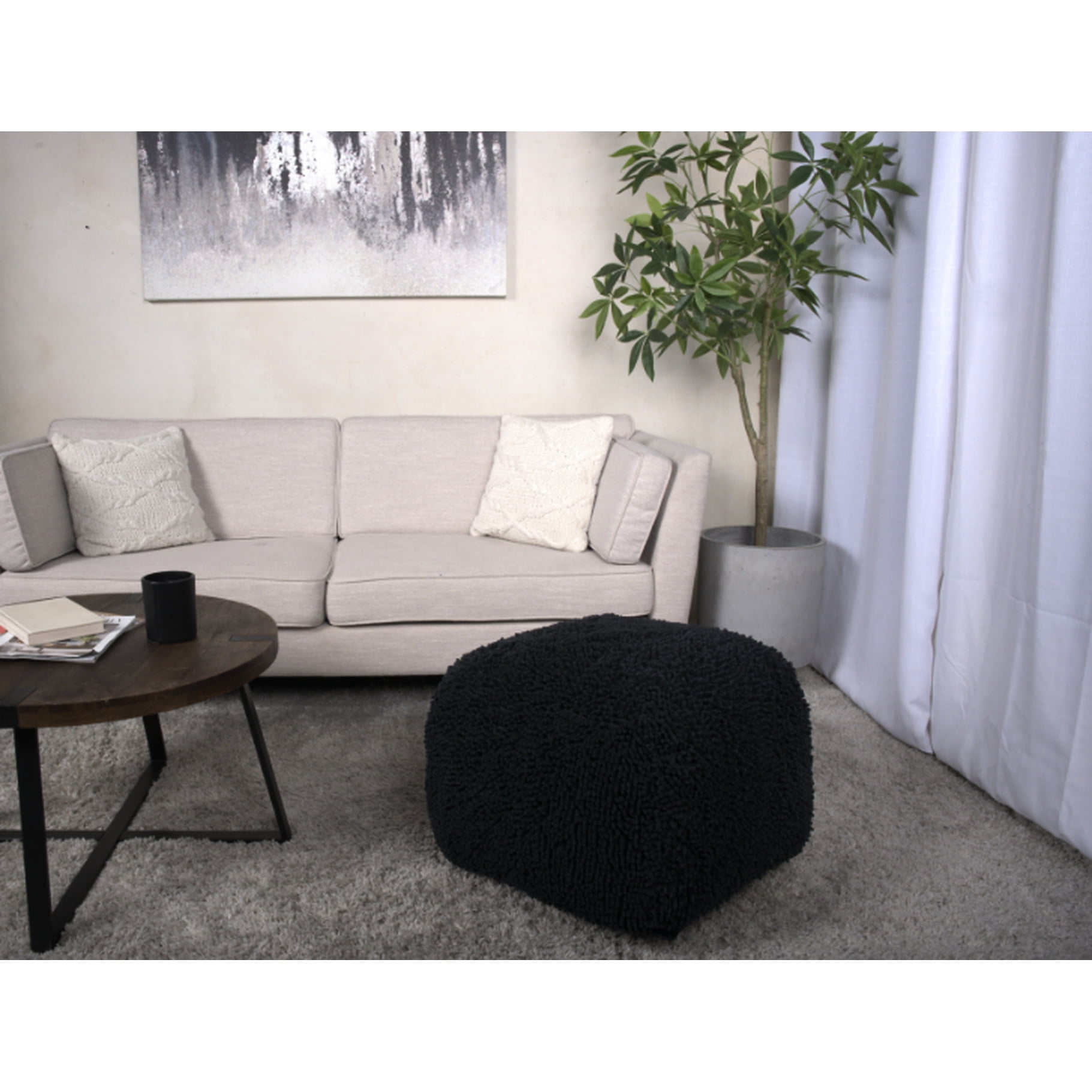 Spongy Microfiber Pouf, Dark Charcoal - Extra , 250 Pound Load Capacity ...