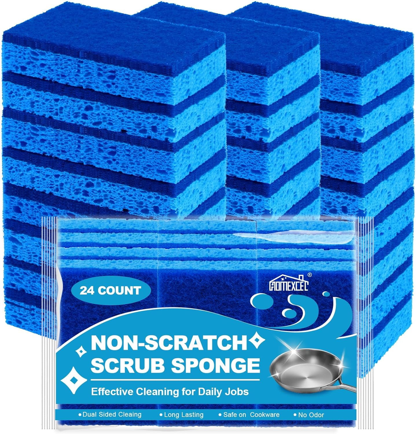 Spons Kitchen 24pcs, Non-Scratch Scrub Dish Spon Safe on Non-Stick ...
