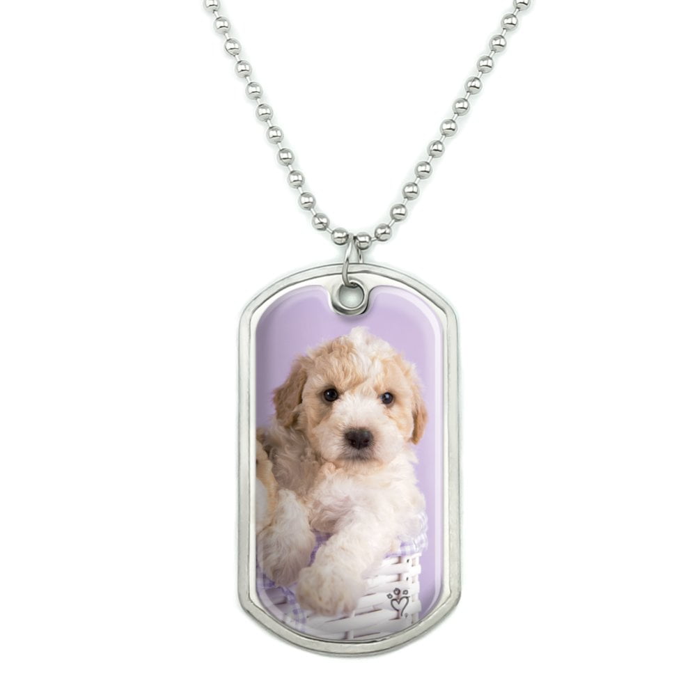 Spoodle Cockapoo Puppies Dogs Wicker Basket Military Dog Tag Pendant ...