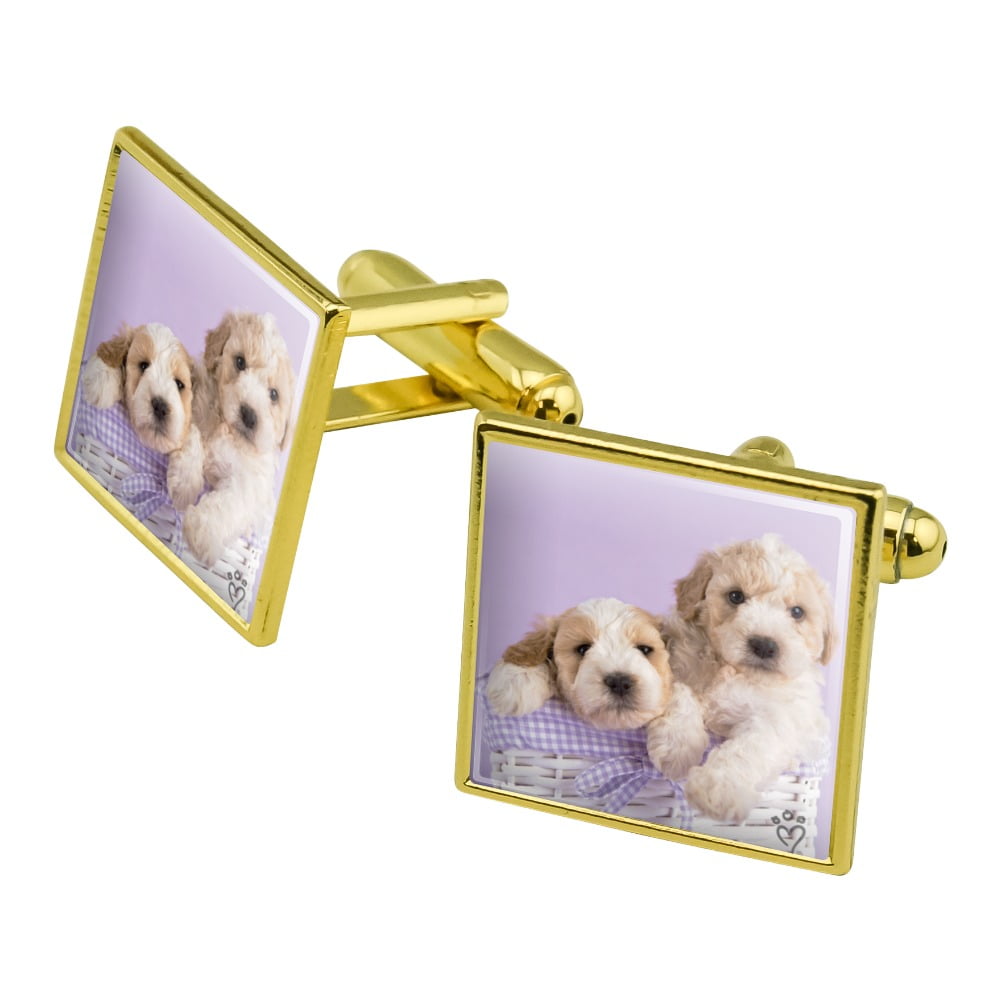Spoodle Cockapoo Puppies Dogs Wicker Basket Square Cufflink Set ...