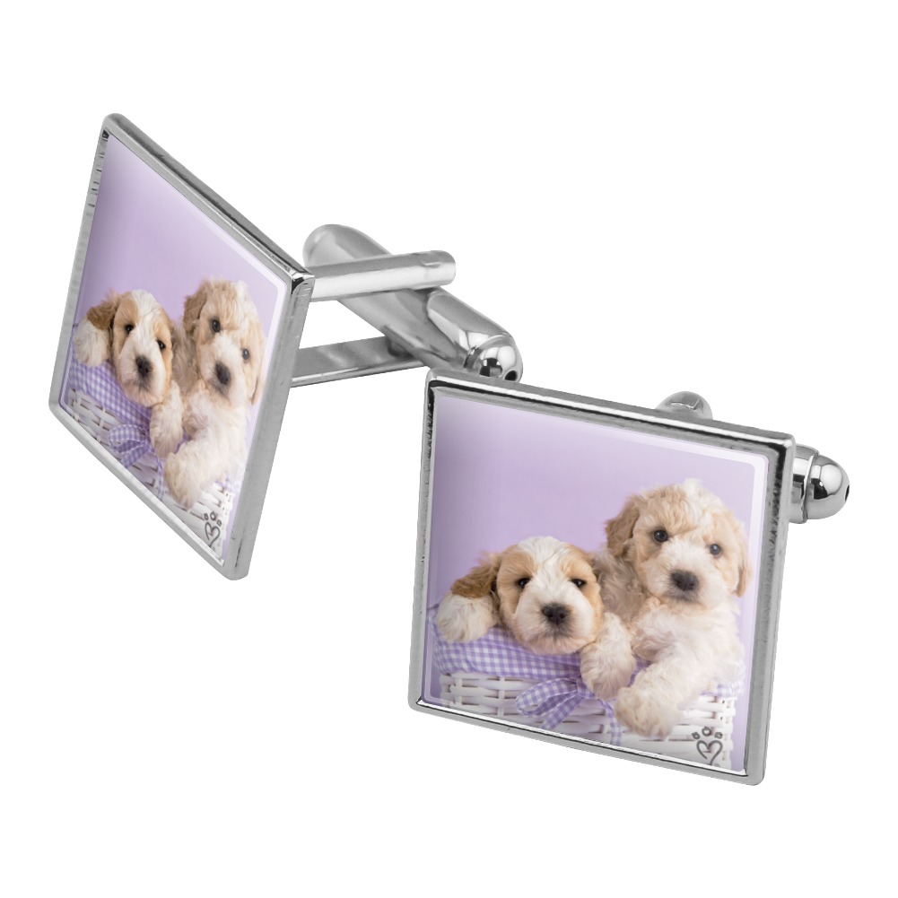 Spoodle Cockapoo Puppies Dogs Wicker Basket Square Cufflink Set ...
