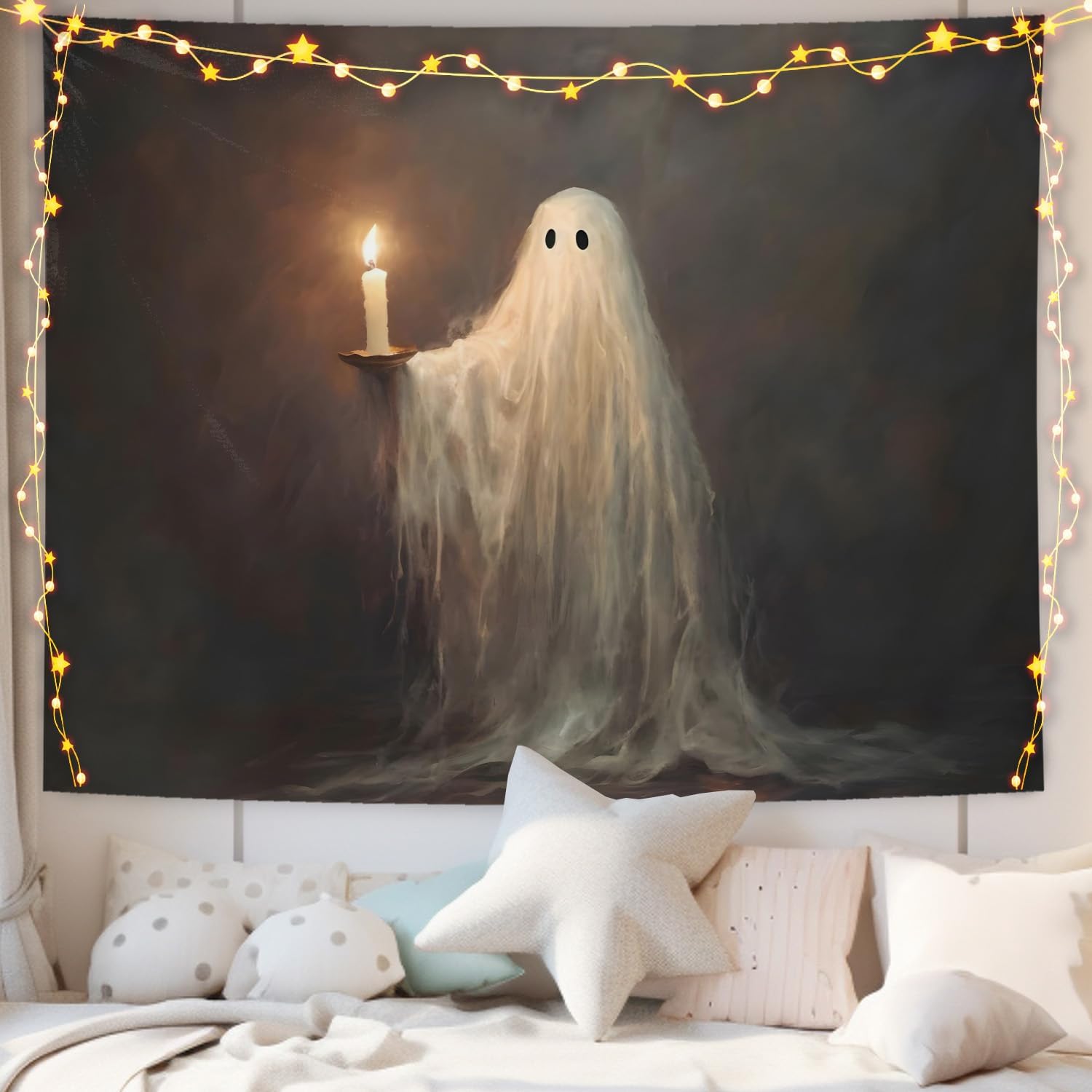 Spook Ghost Tapestry, Black Halloween Tapestries Wall Hanging for ...