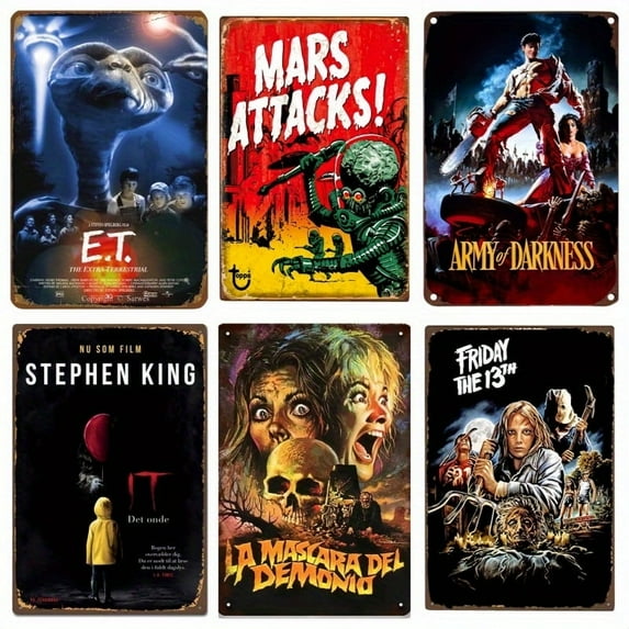 Spook Up Your Walls with 6pcs Vintage Horror Movie Tin Signs - Retro ...
