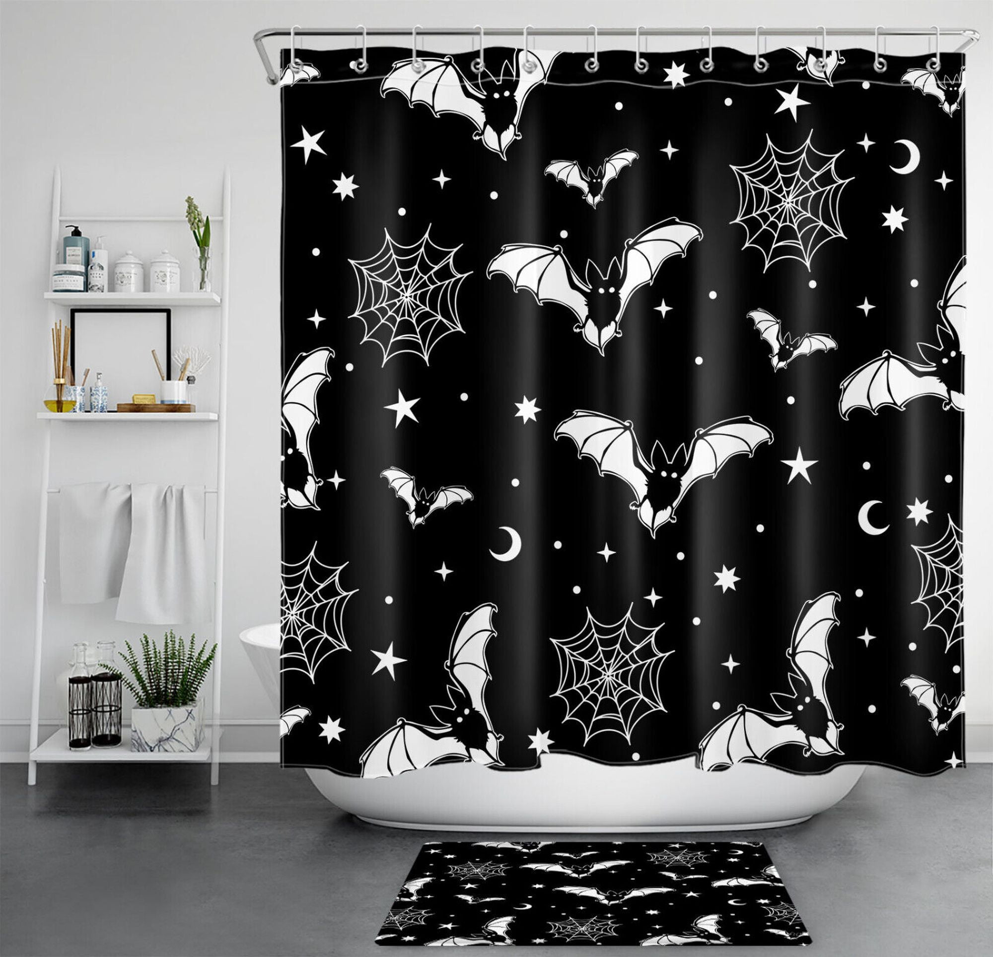 Spookify Your Bathroom With This Black And White Halloween Shower Curtain