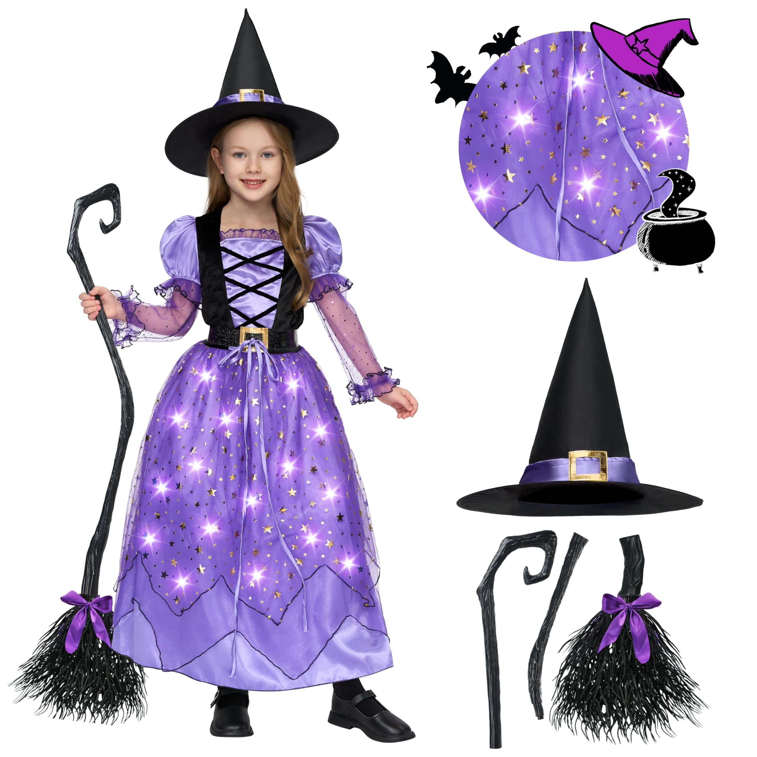 Spooktacular Creations Girls Witch Costume, Light up Witch Costume Kids, Starry Witch Dress with ...