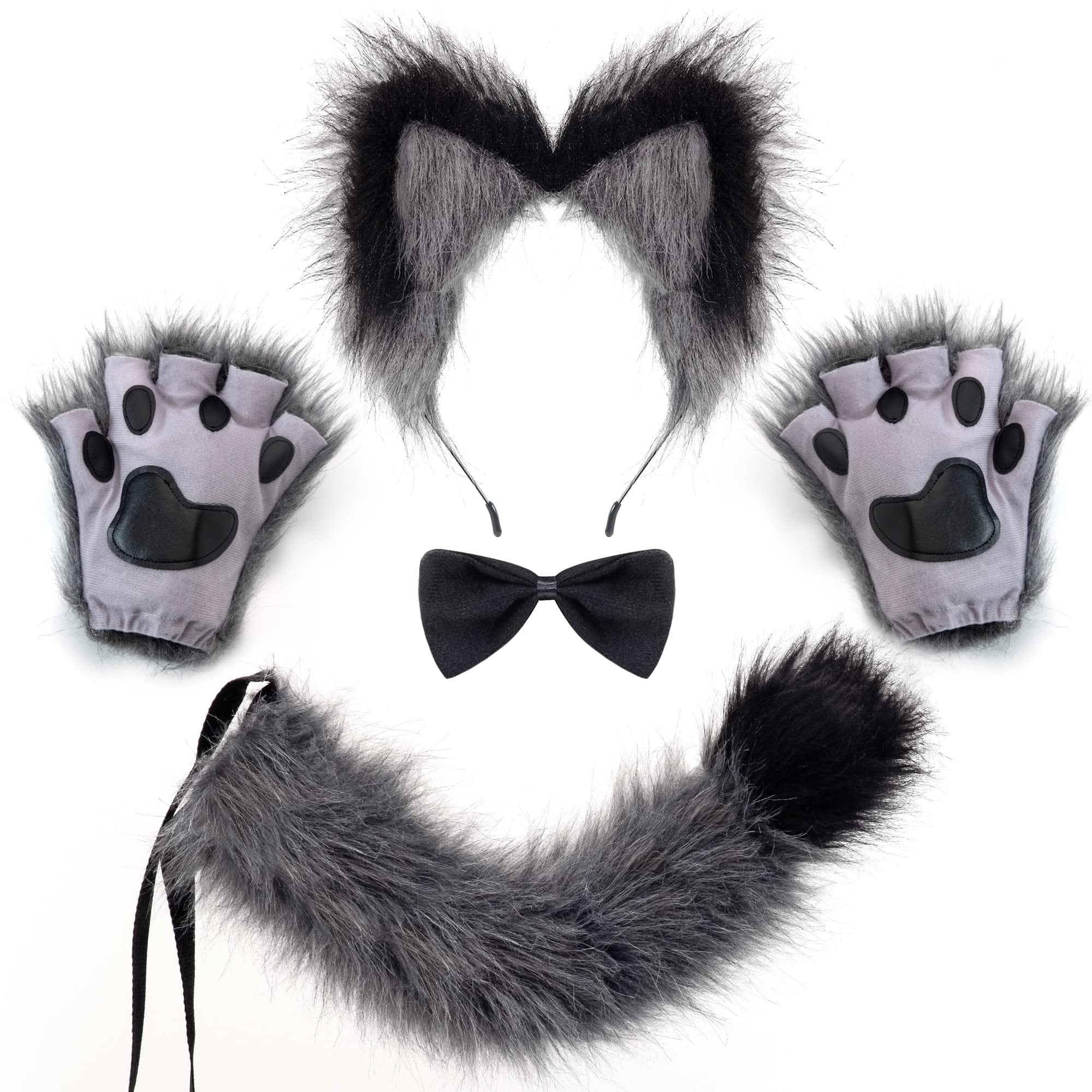 Spooktacular Creations Realistic Wolf Costume Accessories Set, Cosplay Ears, Tail, Gloves ...