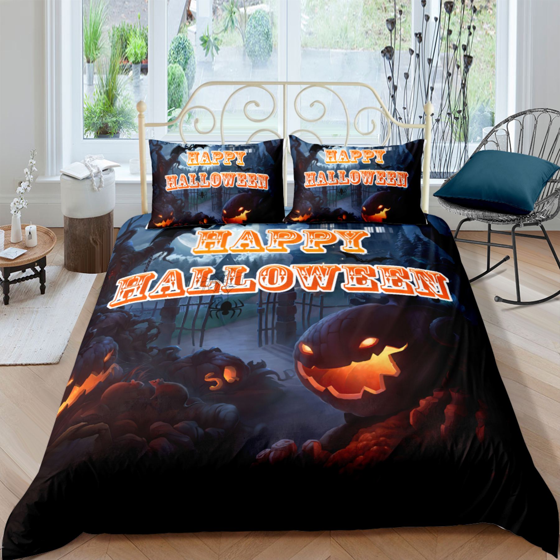 Spooktacular Halloween Bedding Set Illuminated Pumpkins & Eerie ...