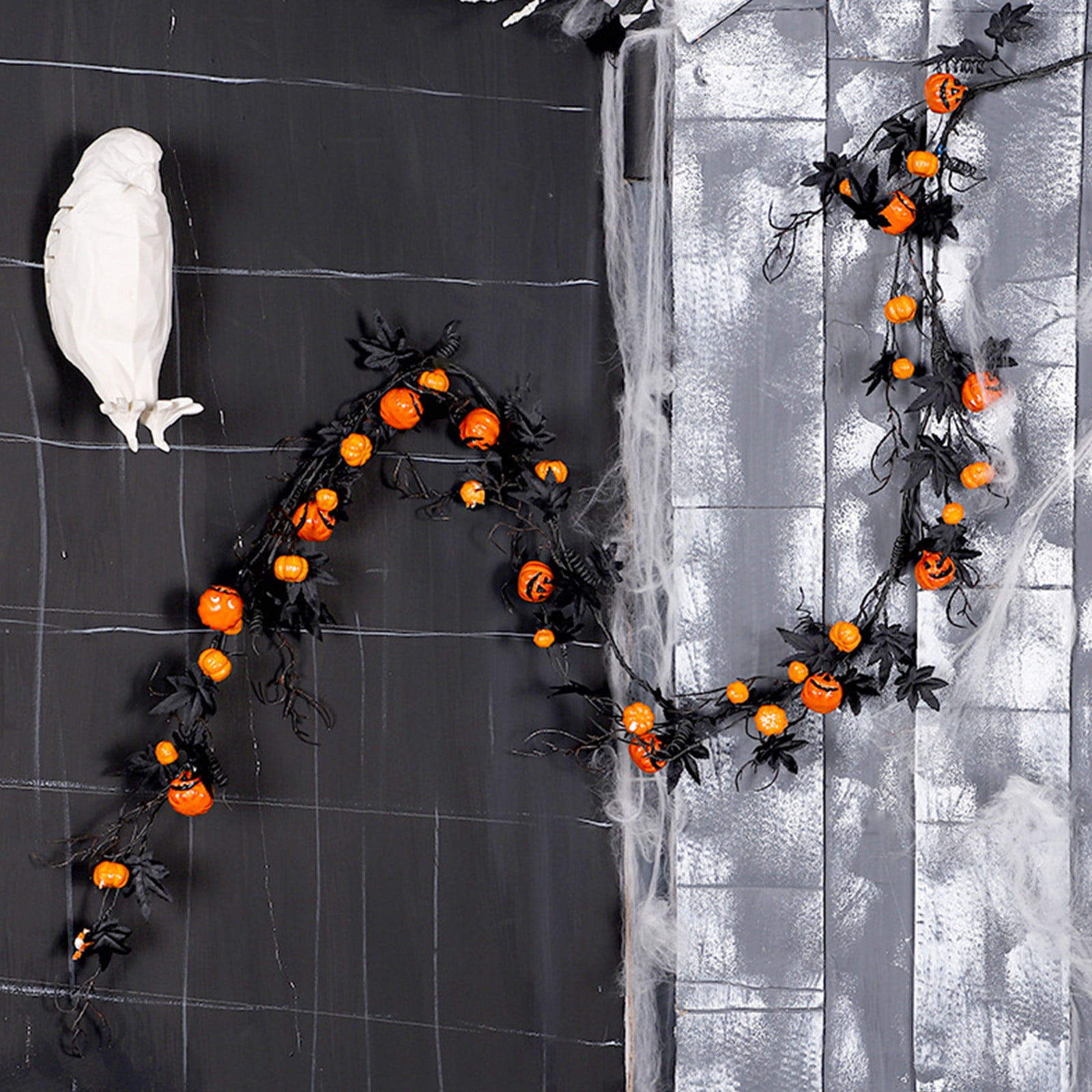 Spooky 71" Halloween Black Maple Leaf and Creepy Pumpkin Vine with ...
