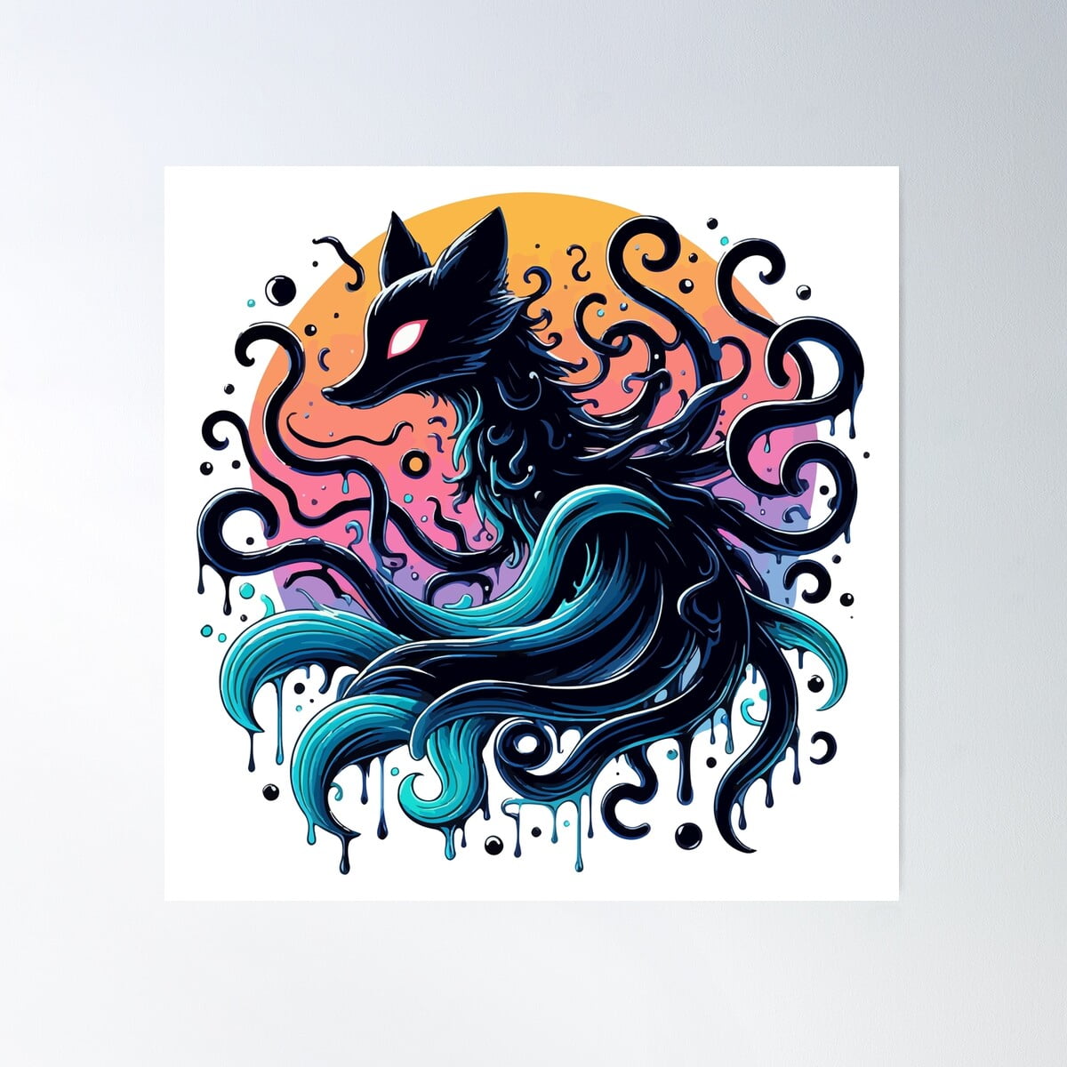 Spooky Abstract Art Demon Fox With Tentacles Poster Wall Art, Modern ...