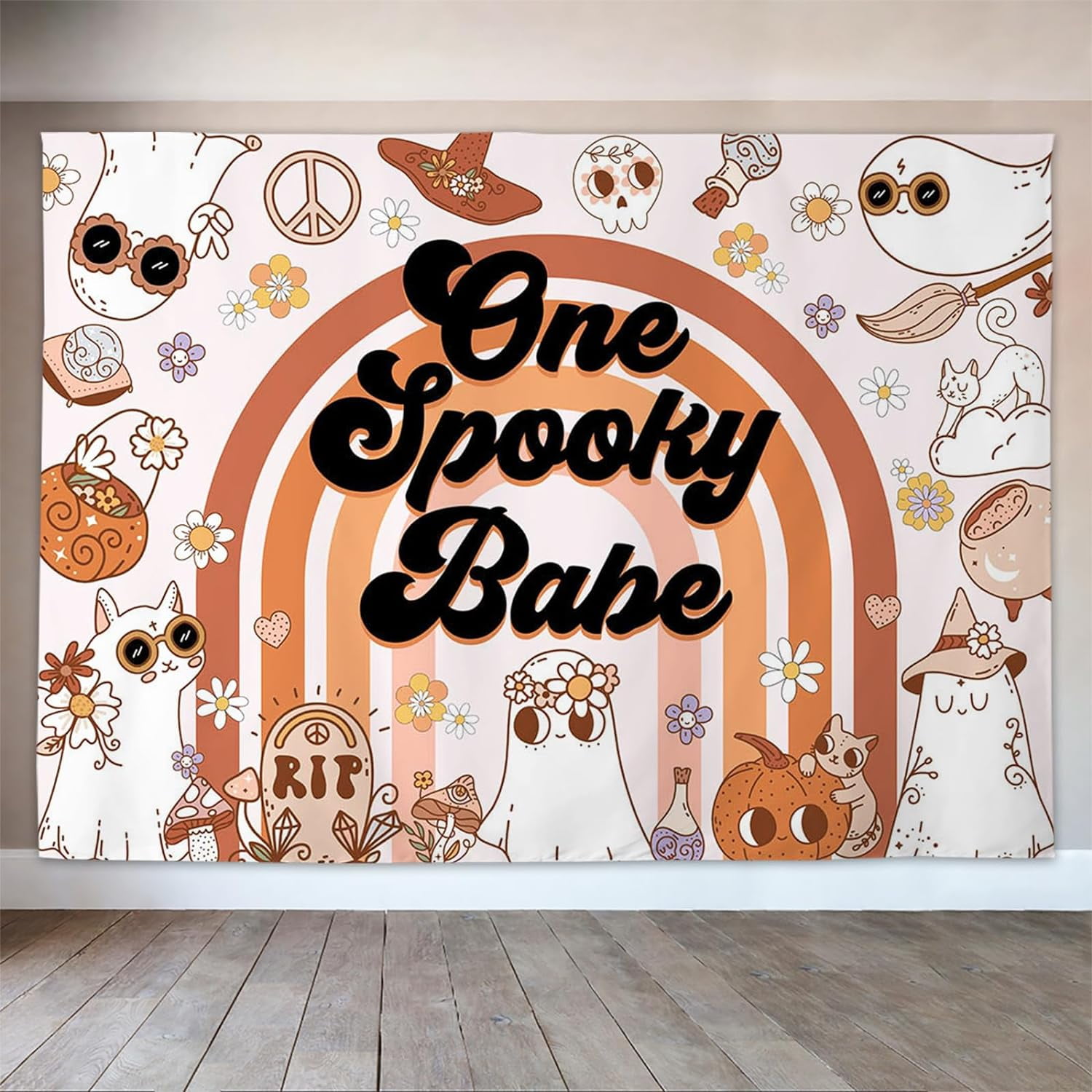 Spooky Babe Birthday Backdrop Halloween Hippie Boho Girl 1st Birthday ...