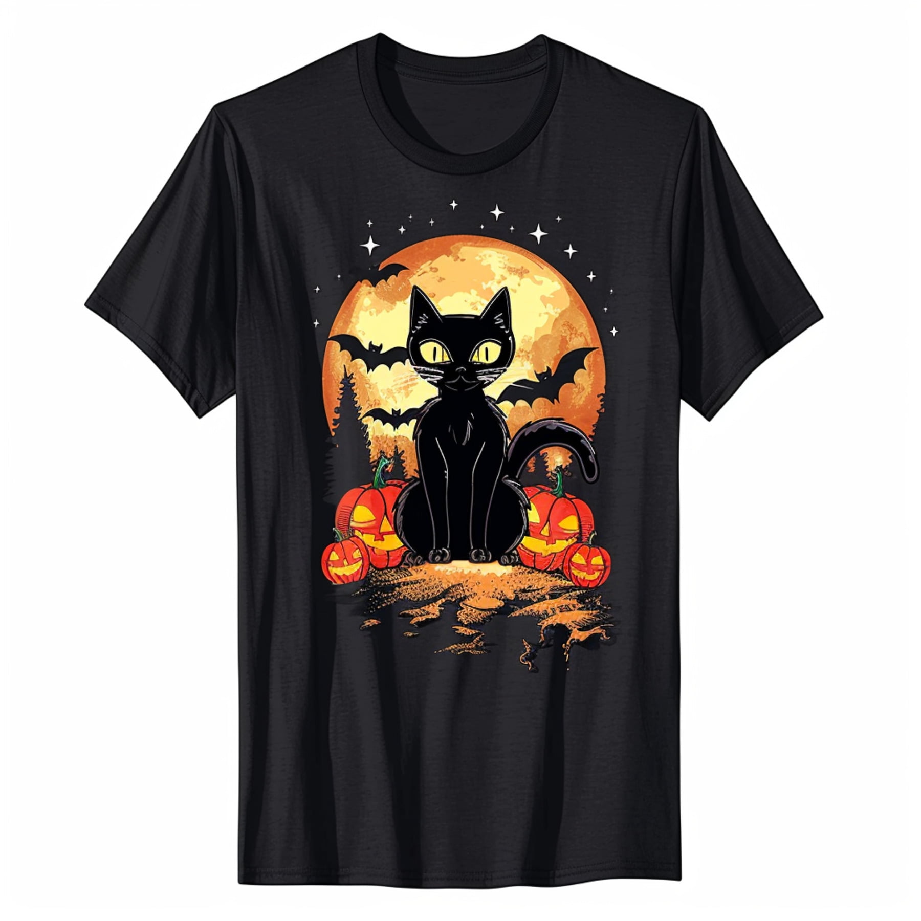 Spooky Black Cat Halloween T Shirt Moonlit Pumpkin Design Perfect for ...