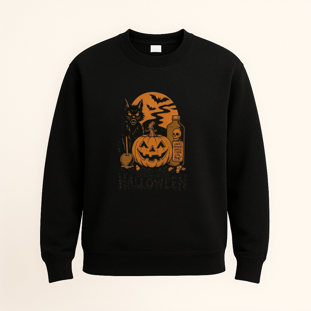 Spooky Black Cat Long Live Halloween Retro Creepy Spooky Ghost Graphic ...