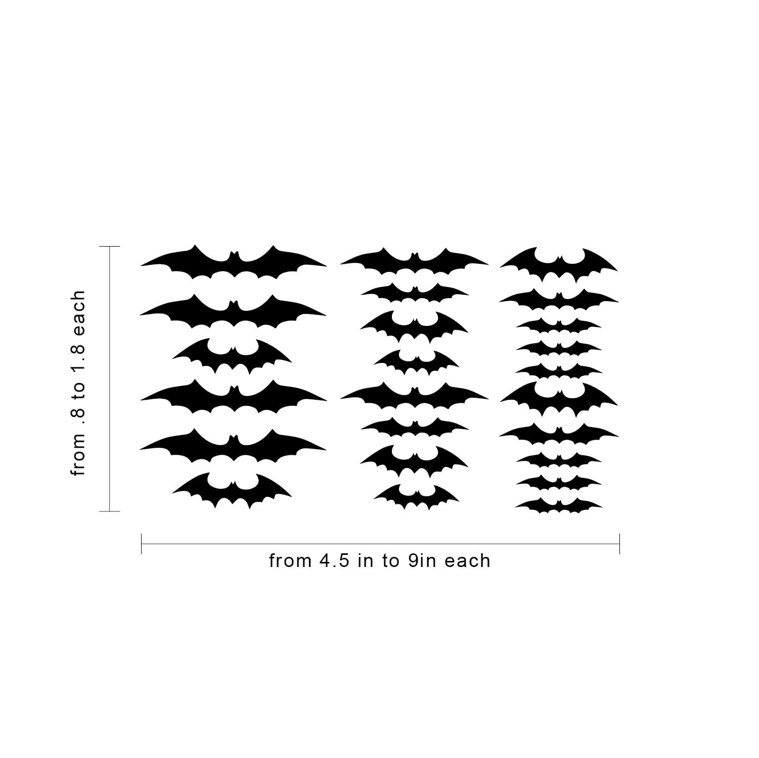 Spooky Black Halloween Bats Stickers - 24 Pack - Wall Art Vinyl Decal ...