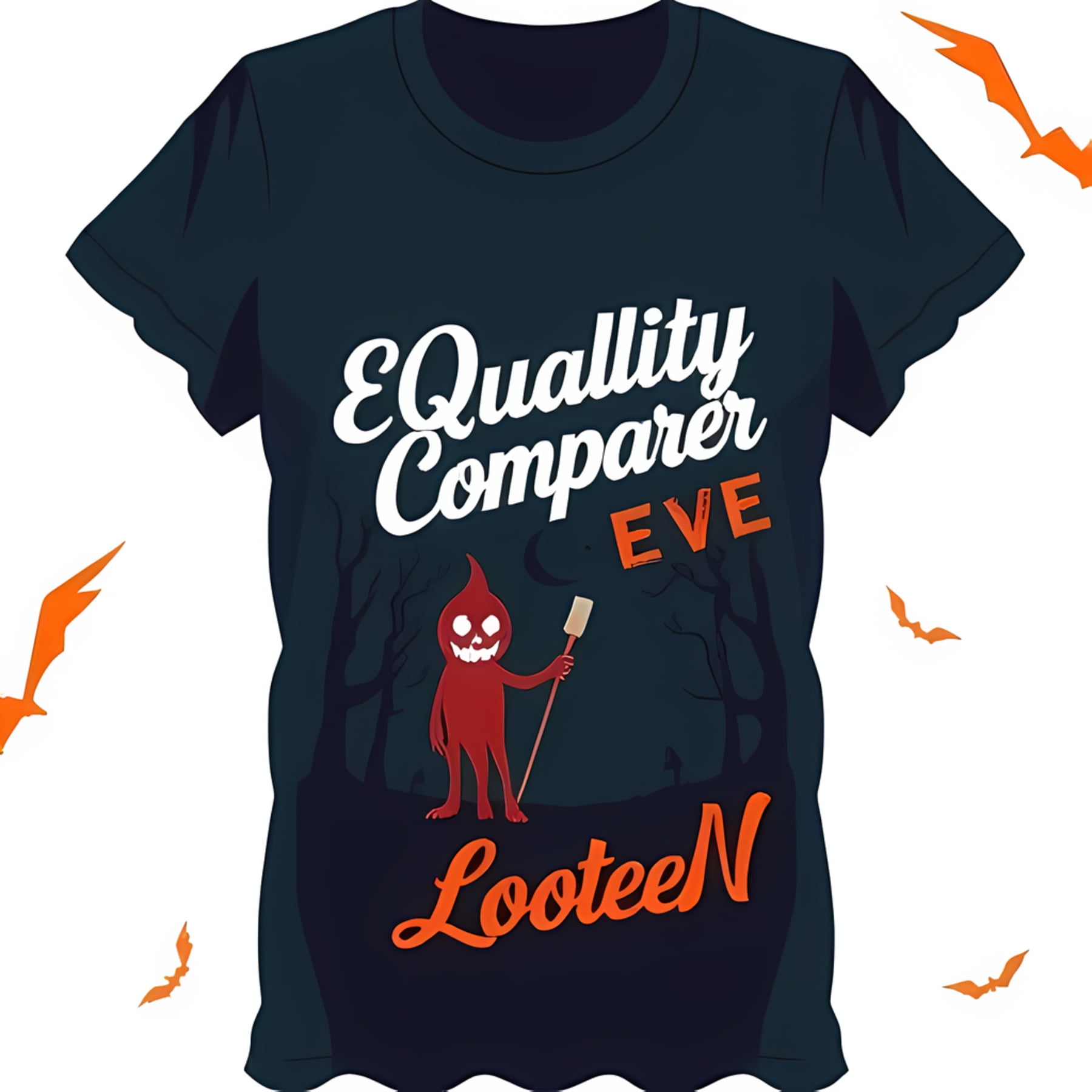 Spooky Black T-Shirt with Cartoon Creature & Whimsical Halloween Design ...