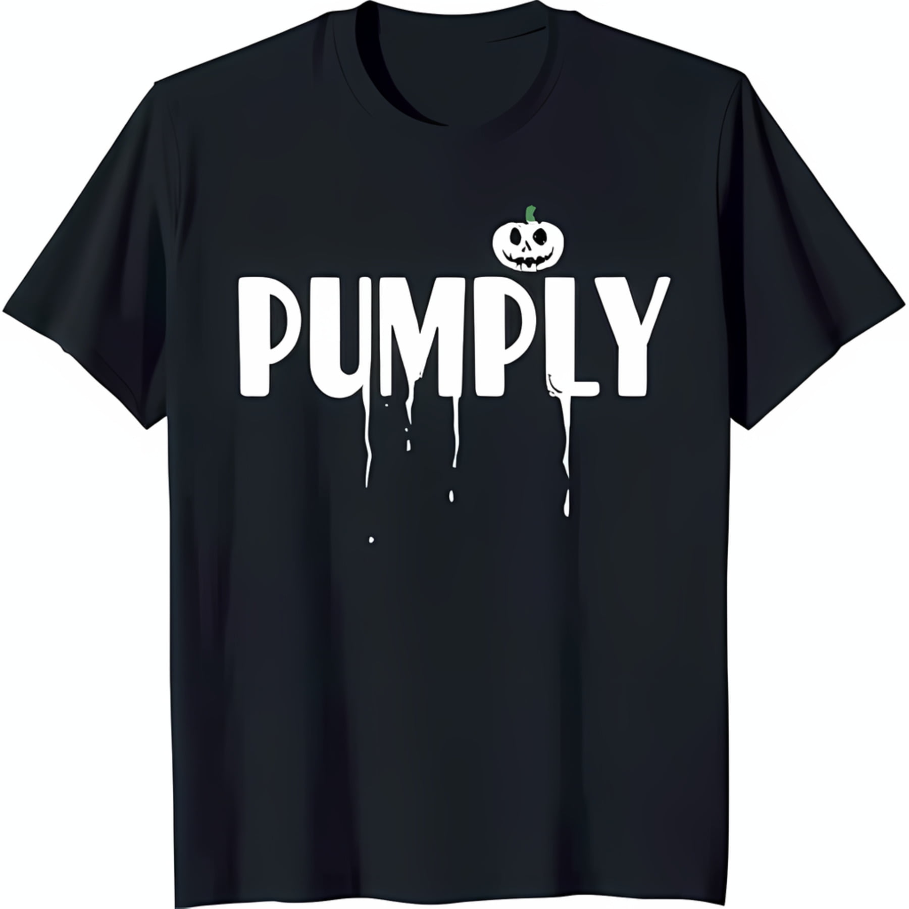 Spooky Black T-Shirt with Dripping White 'PUMPLY' Pumpkin Graphic ...
