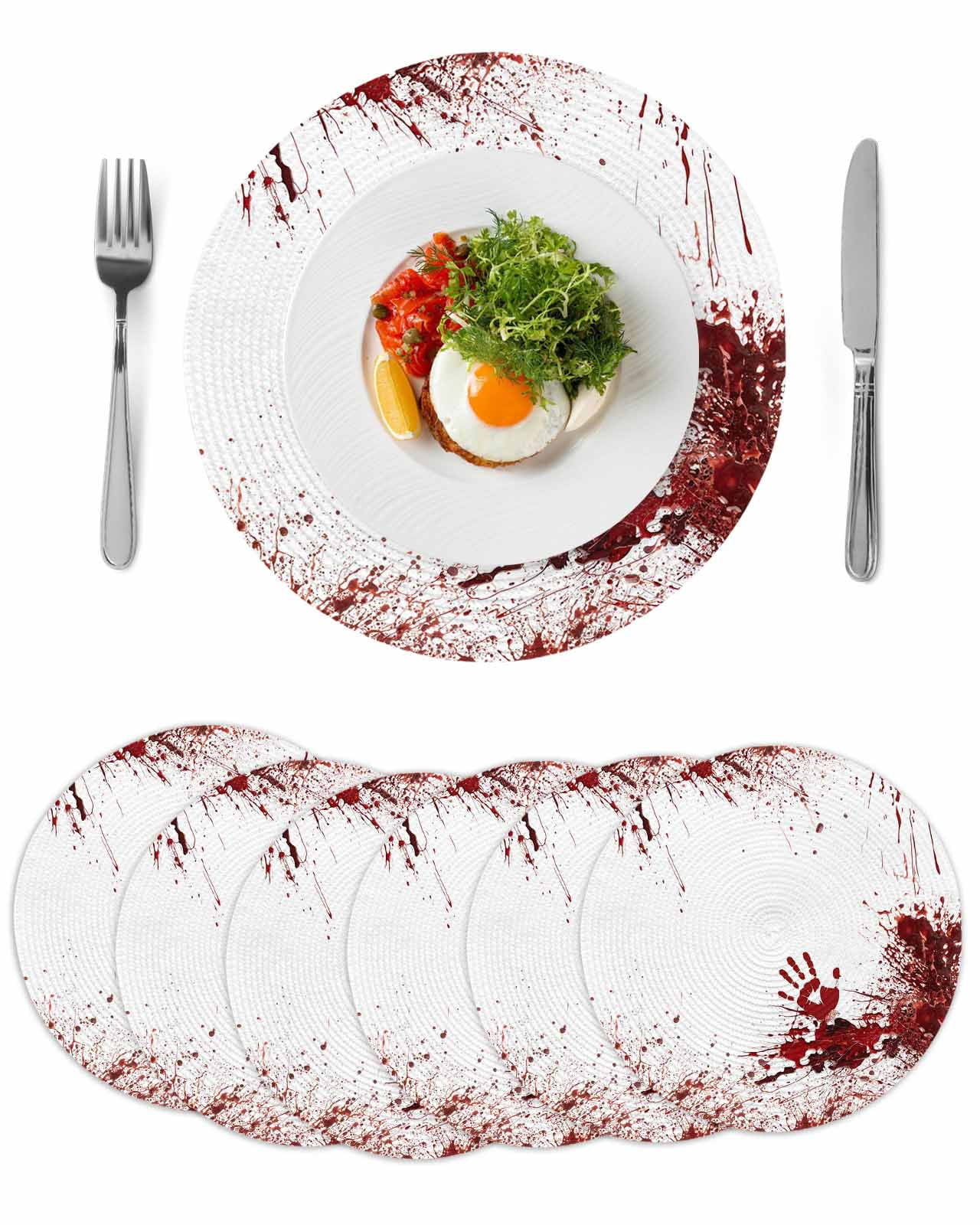 Spooky Blood Hand Halloween Round Table Placemats set of 6, Horror ...