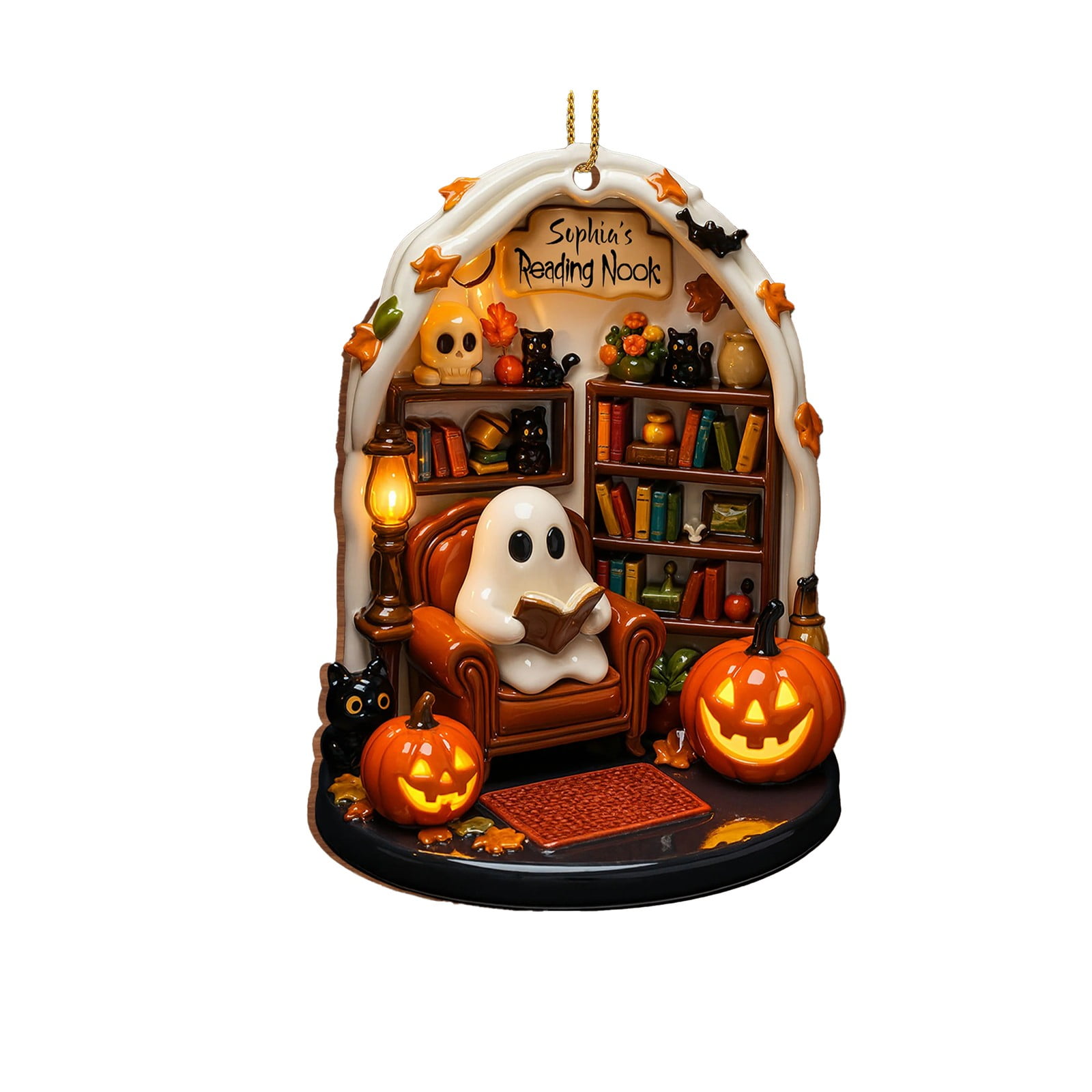 Spooky Bookworm Ghost - 2D Acrylic Halloween Decorations Hanging ...