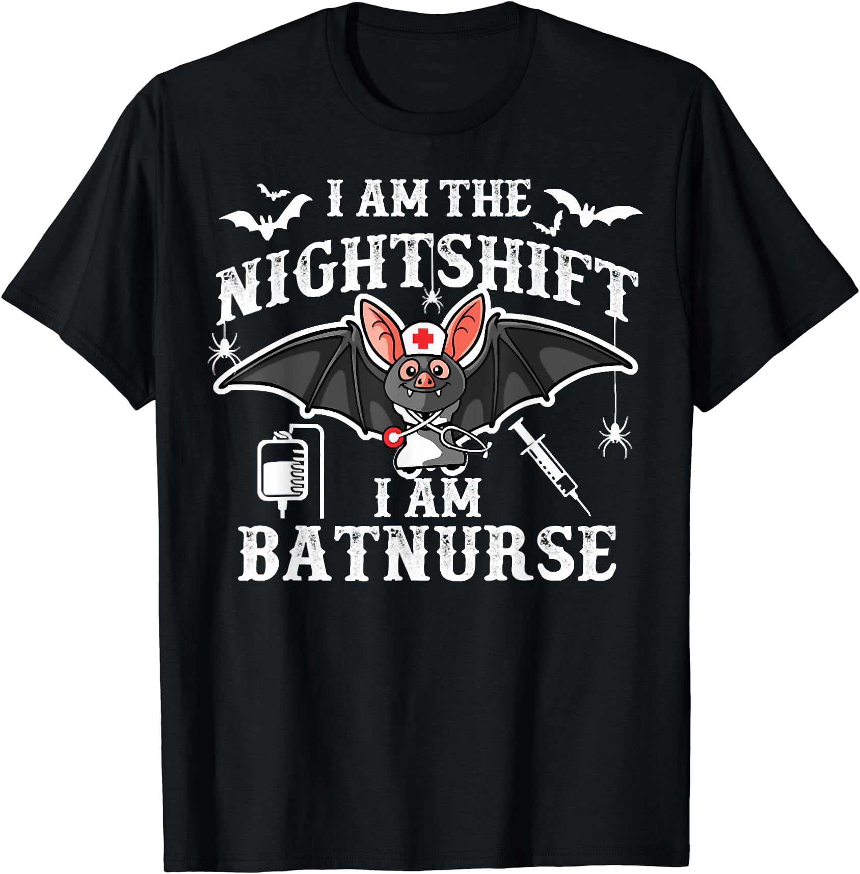Spooky Cartoon Bat Nurse Design T-Shirt for Healthcare Professionals ...