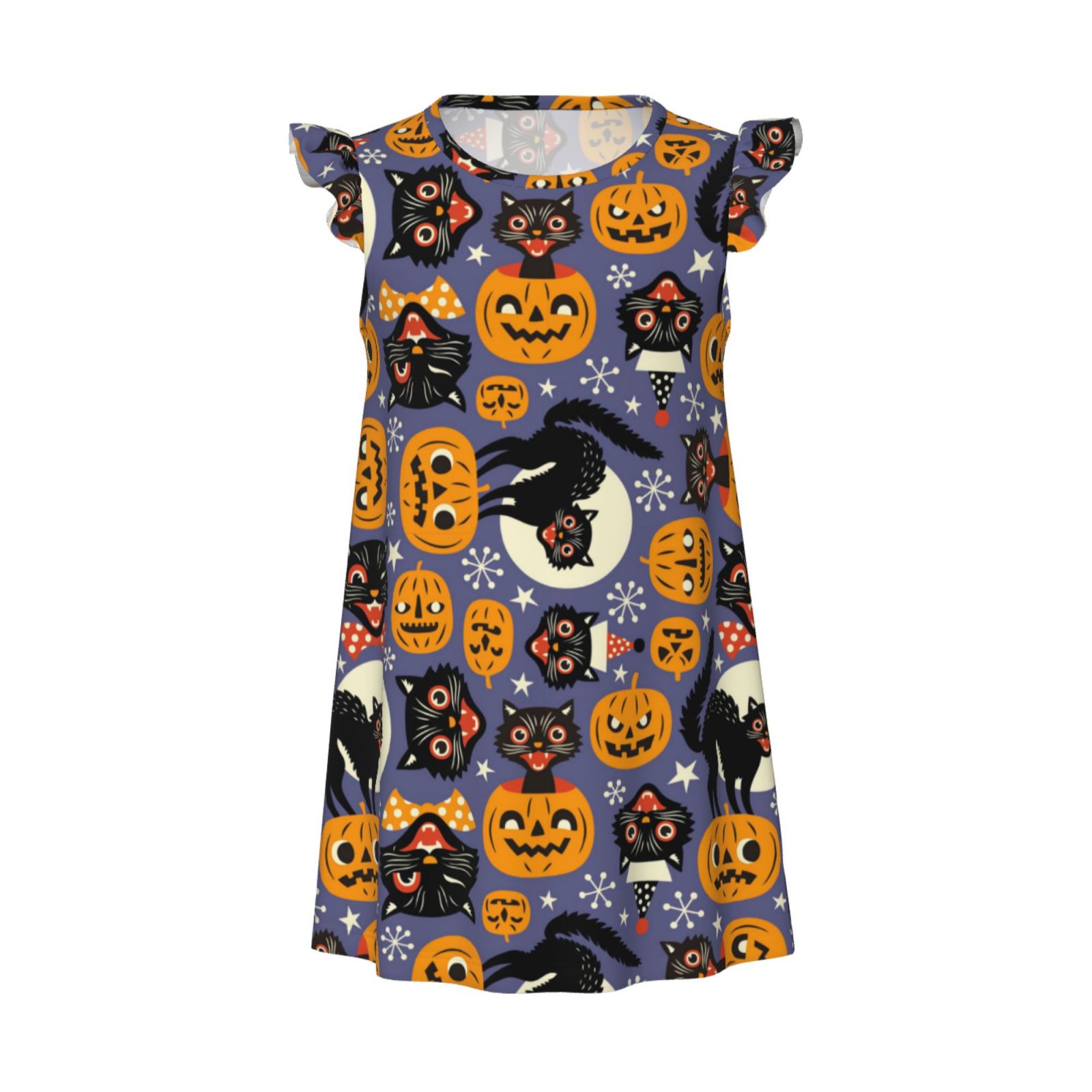 Spooky Cats Halloween Pumpkins Girls Nightgown, Flutter Short Sleeves ...
