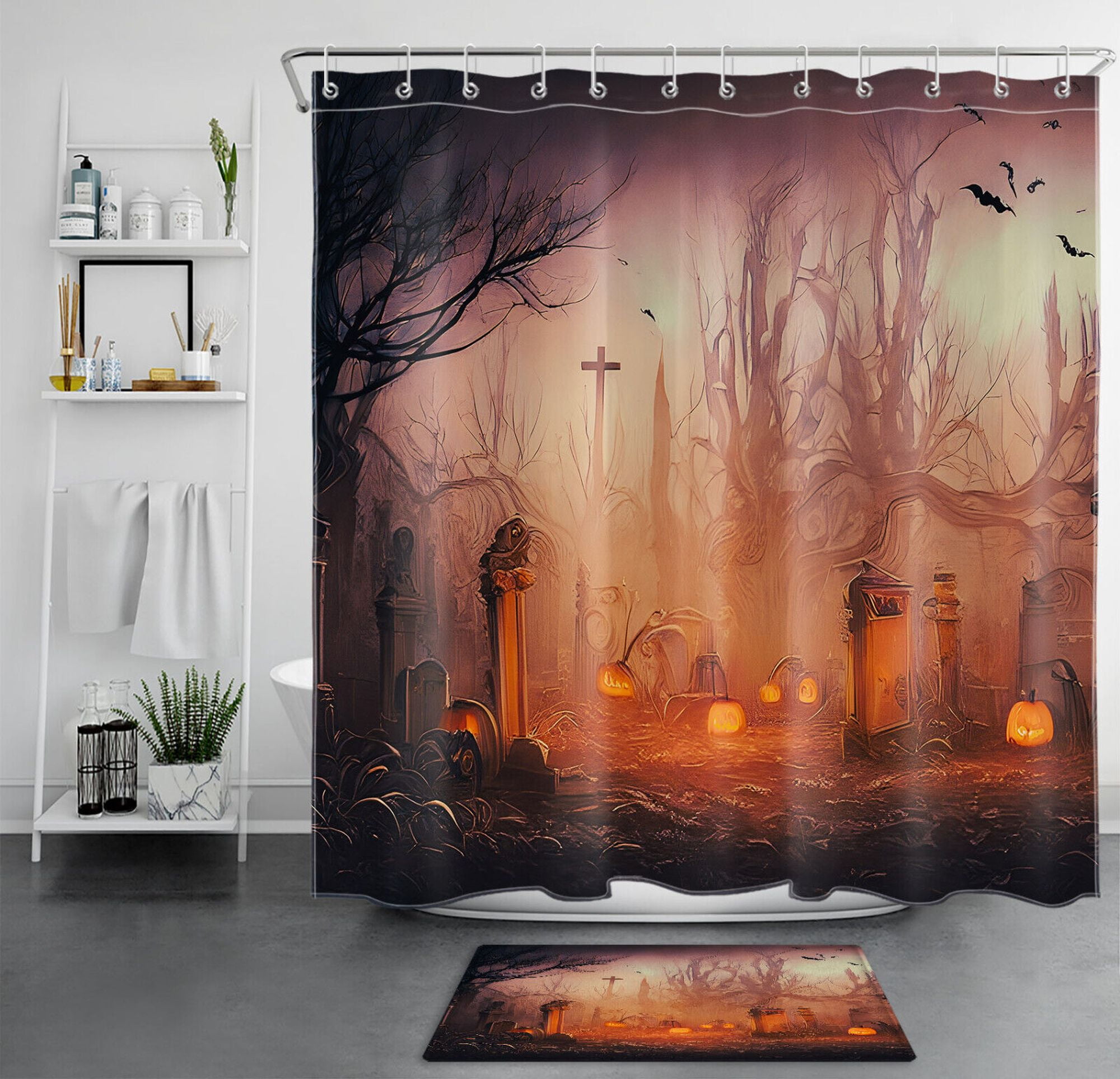 Spooky Cemetery Halloween Shower Curtain