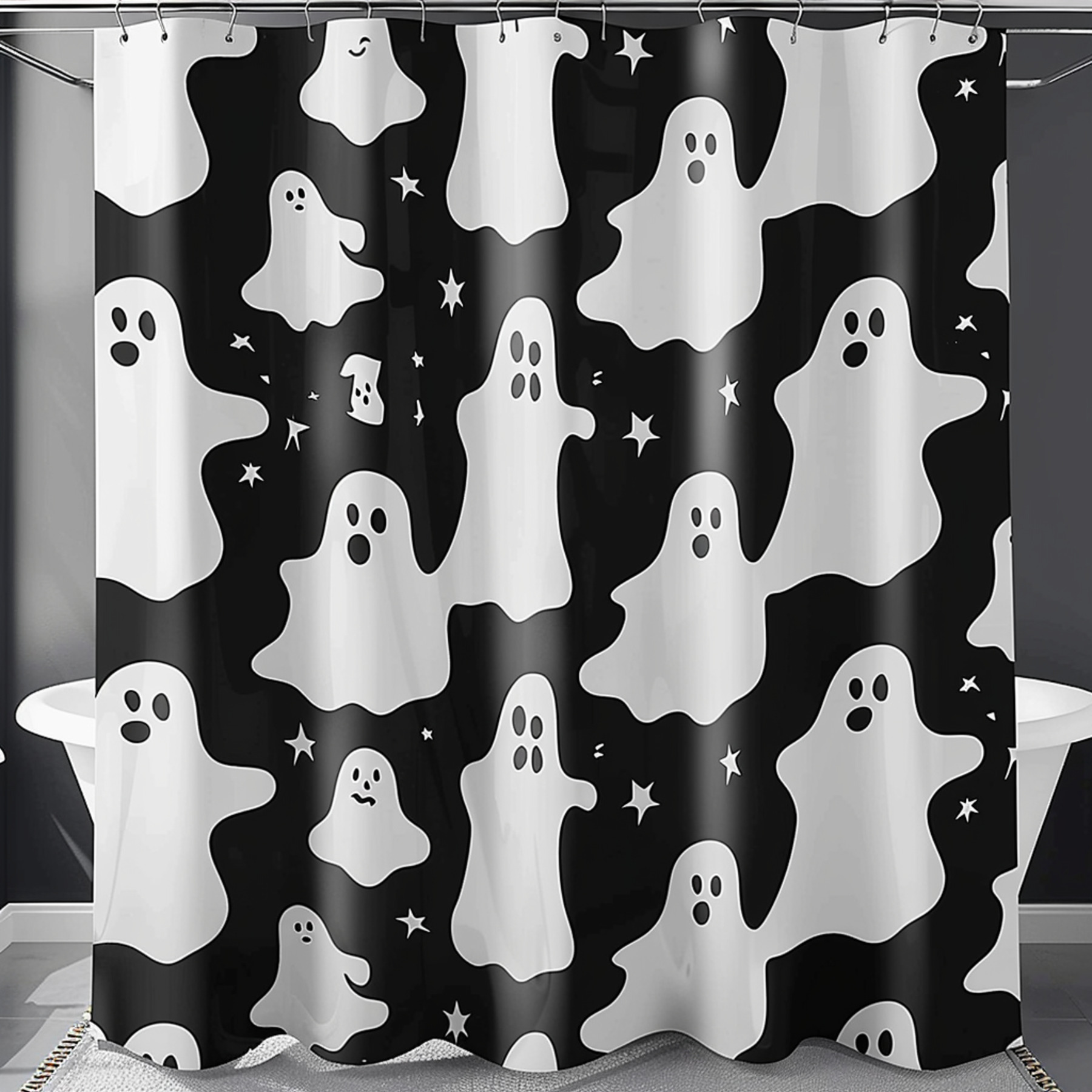 Spooky Chic Adorable Ghost Pattern Shower Curtain For Halloween Decor
