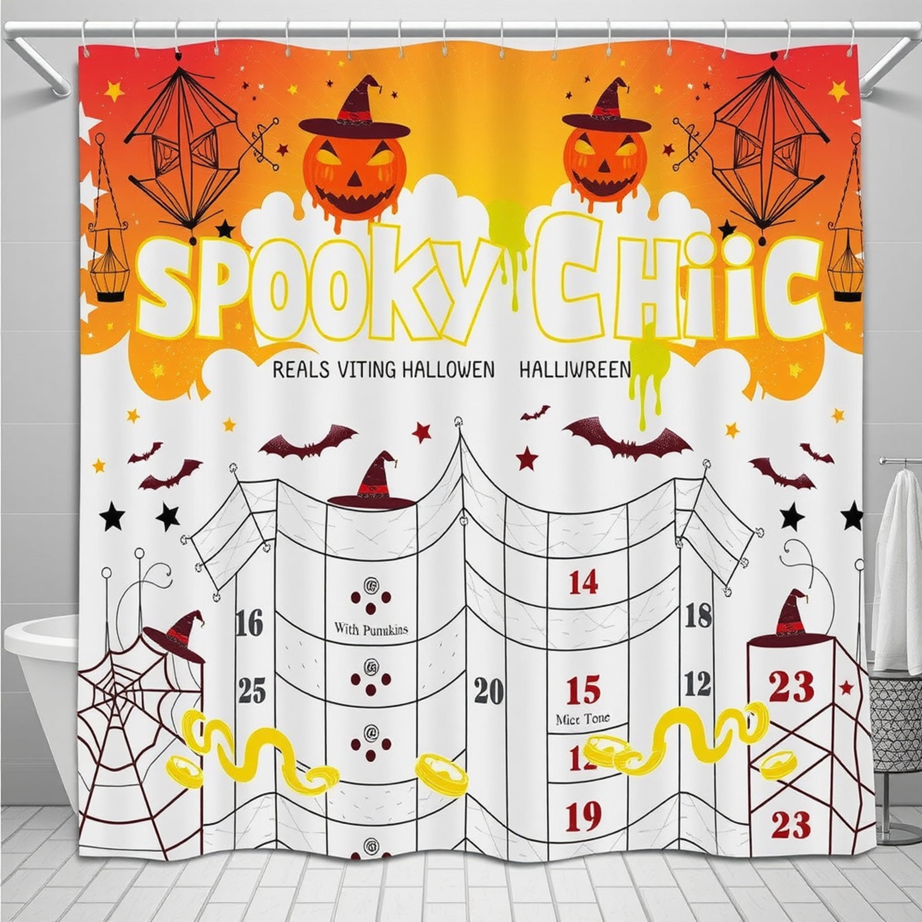 Spooky Chic Halloween Shower Curtain o-Lanterns & Game Board - Walmart.com