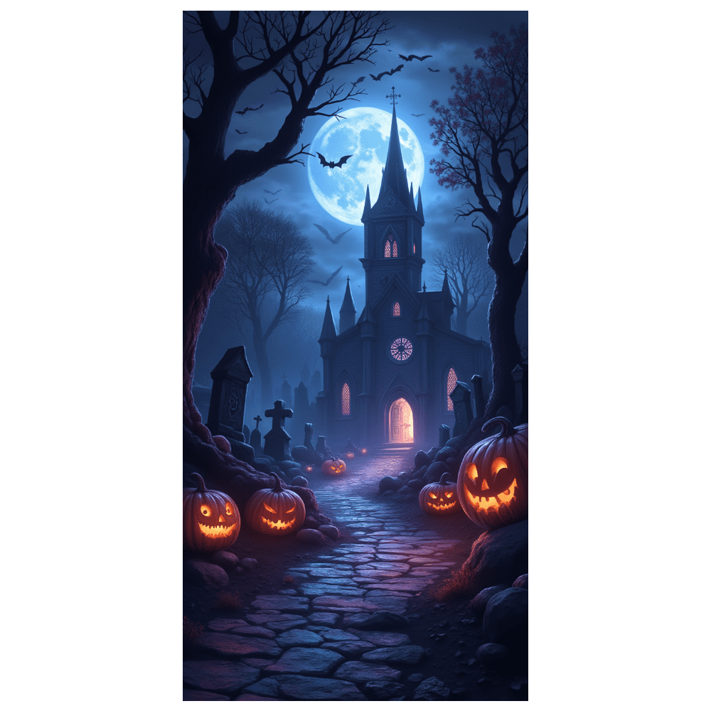 Spooky Church Banner Halloween Graveyard Pumpkin Decoration for Haunted ...