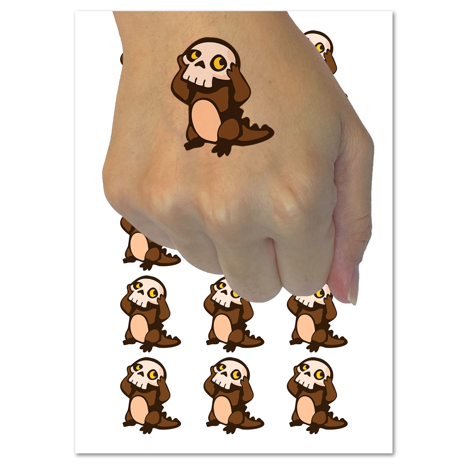 Spooky Creature Wearing Skull Water Resistant Temporary Tattoo Set Fake ...