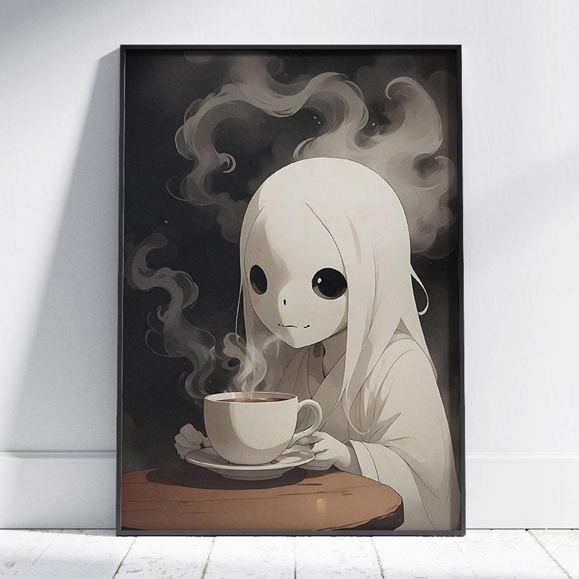 Spooky Cute Ghost Drinking Coffee Ghost Coffee Bar Art Print, Kitchen ...
